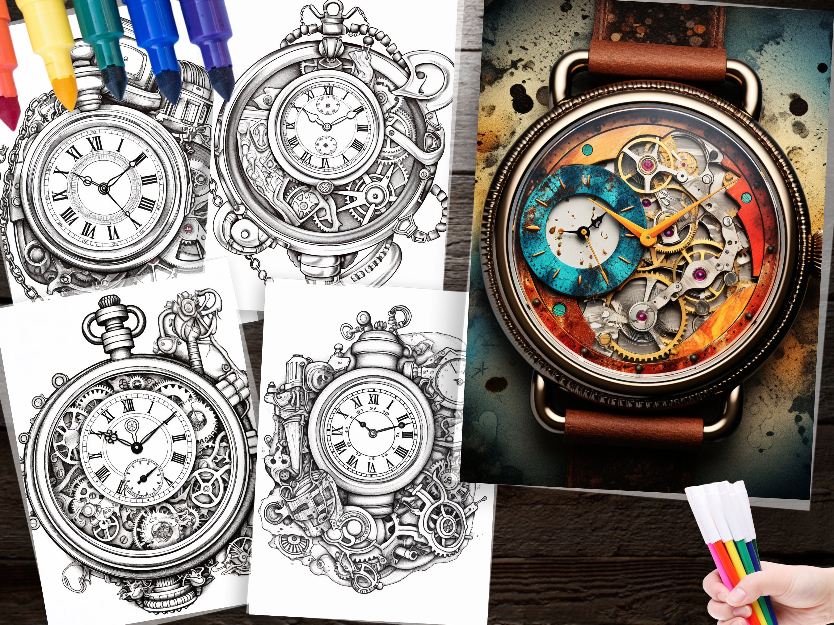 150 Steampunk Watch Coloring Pages Unique and Intricate Designs for ...