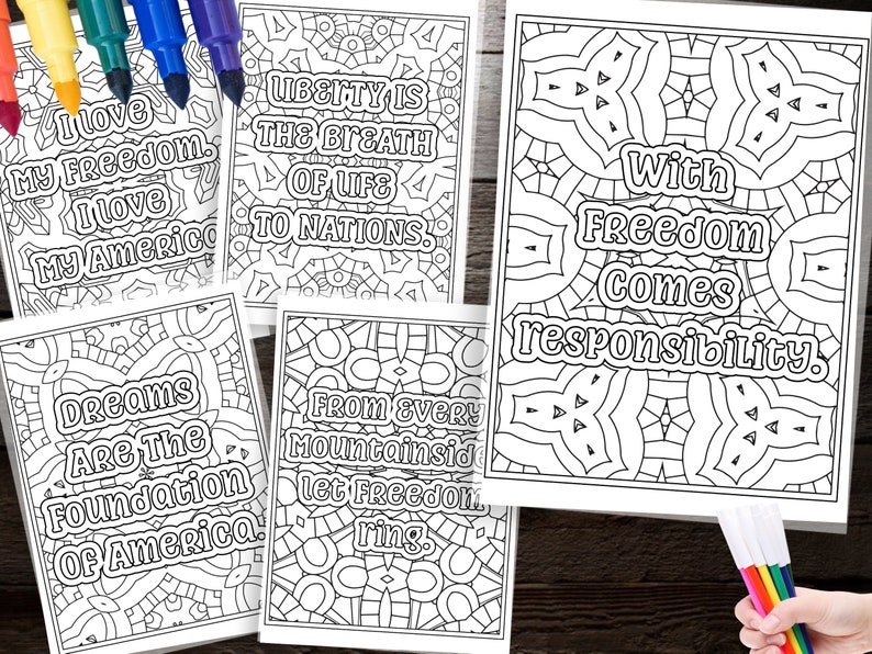 Patriotic Quotes Coloring Pages for Creative Relaxation, Inspirational ...