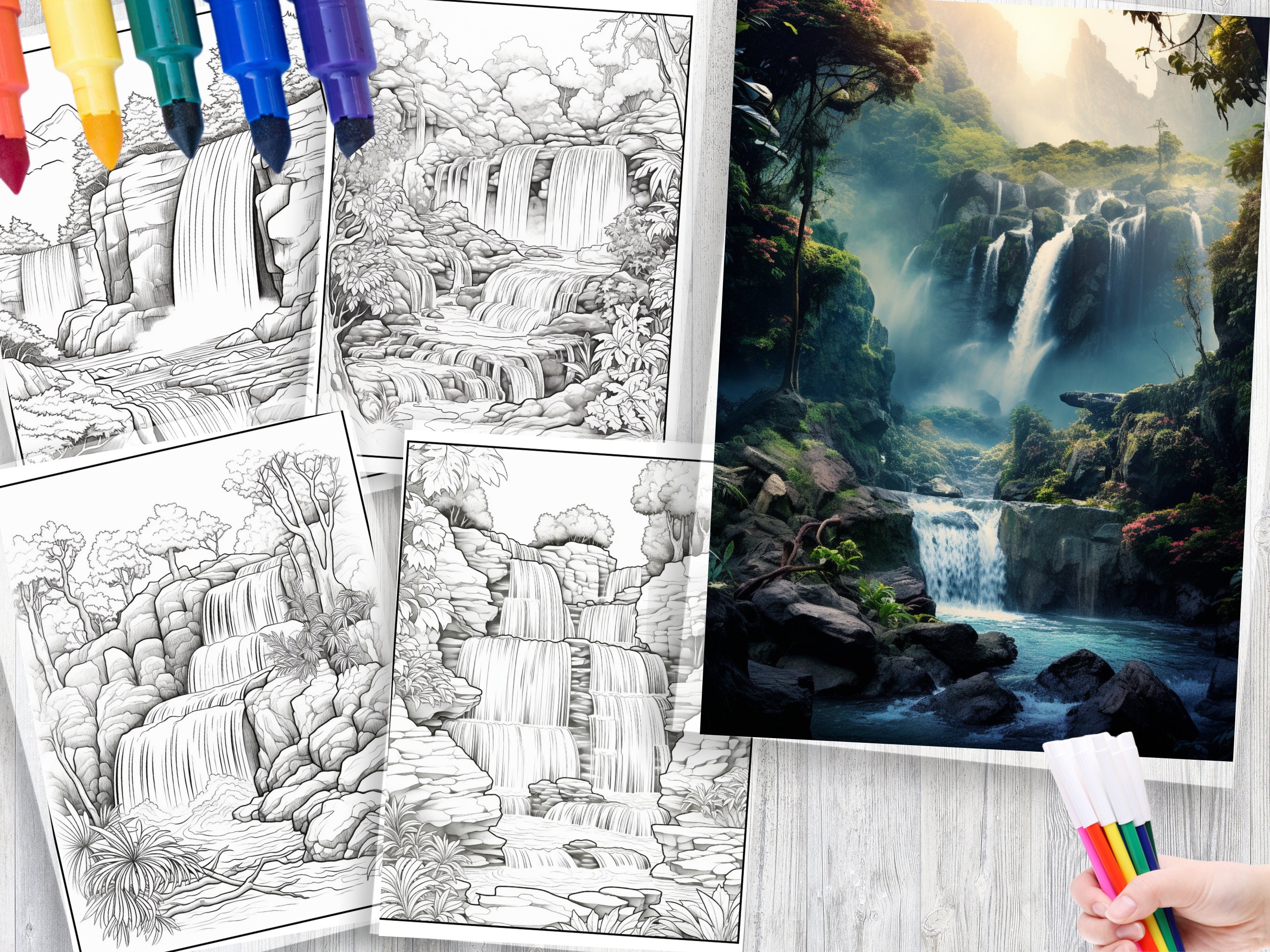 200 Waterfall Coloring Pages for Relaxation and Creativity Printable ...