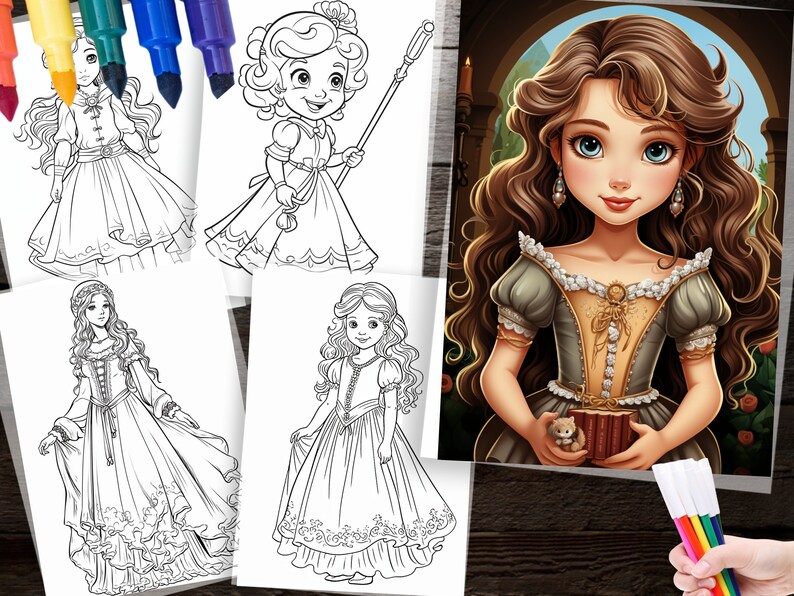 50 Cute Princess Coloring Page Beautiful Illustration for Kids Creative ...