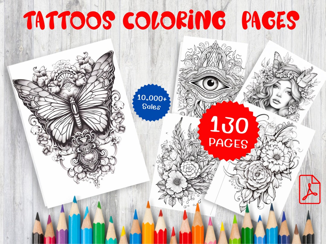 130 Fantasy Tattoos Coloring Pages for Adults , Coloring Book for ...