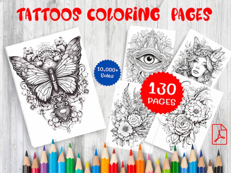 130 Fantasy Tattoo Coloring Pages, Printable Adult Coloring Book (PDF ...