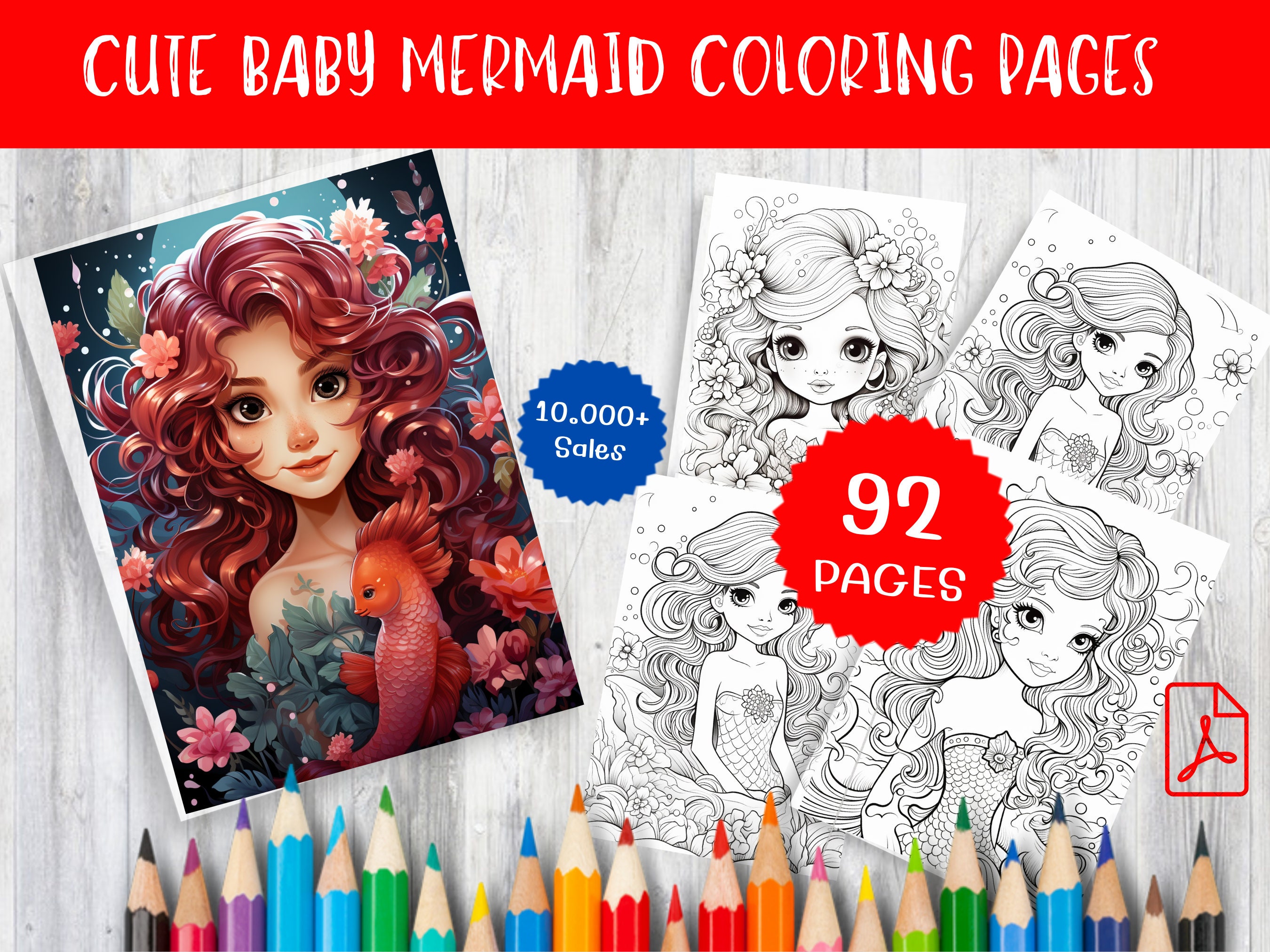 92 Cute Mermaid Coloring Pages for Adults Kids Adorable Coloring Book ...