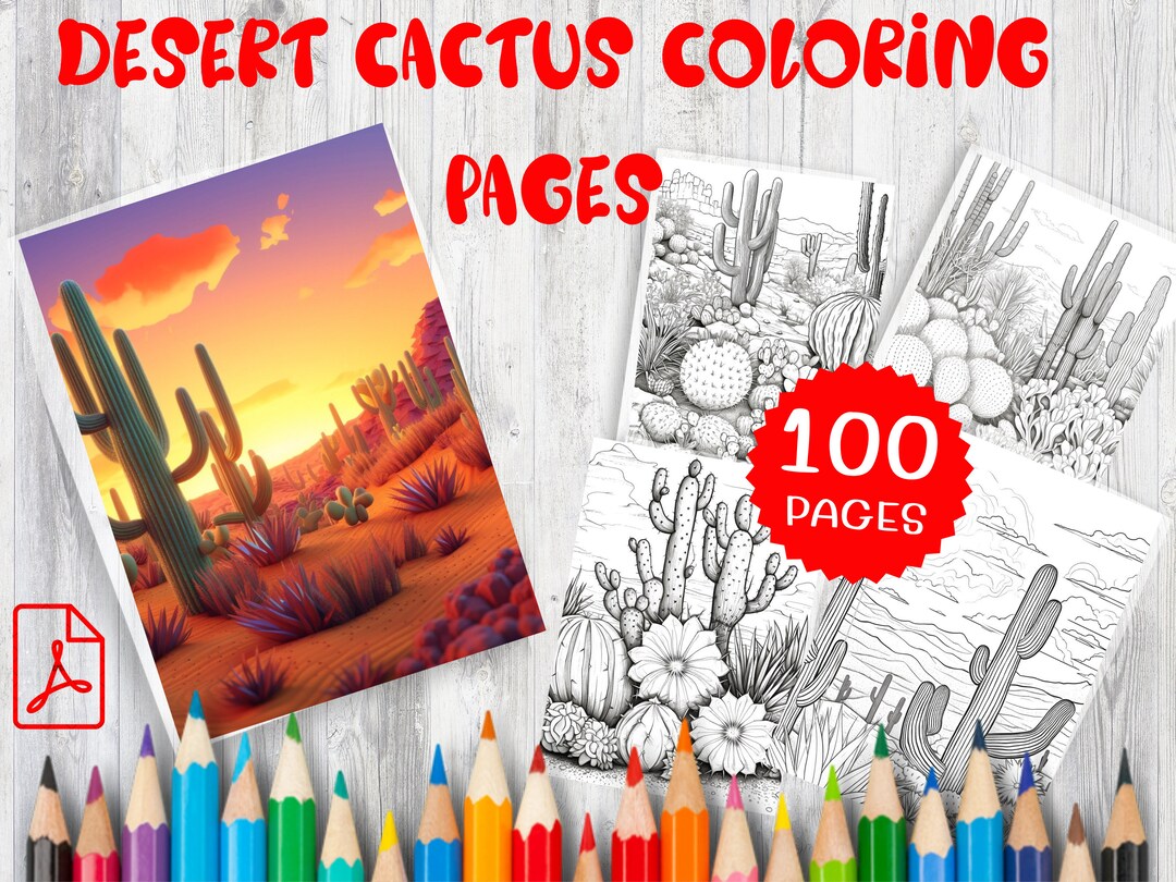 100 Desert Cactus Coloring Pages - Relaxing and Fun Adult Coloring Book ...