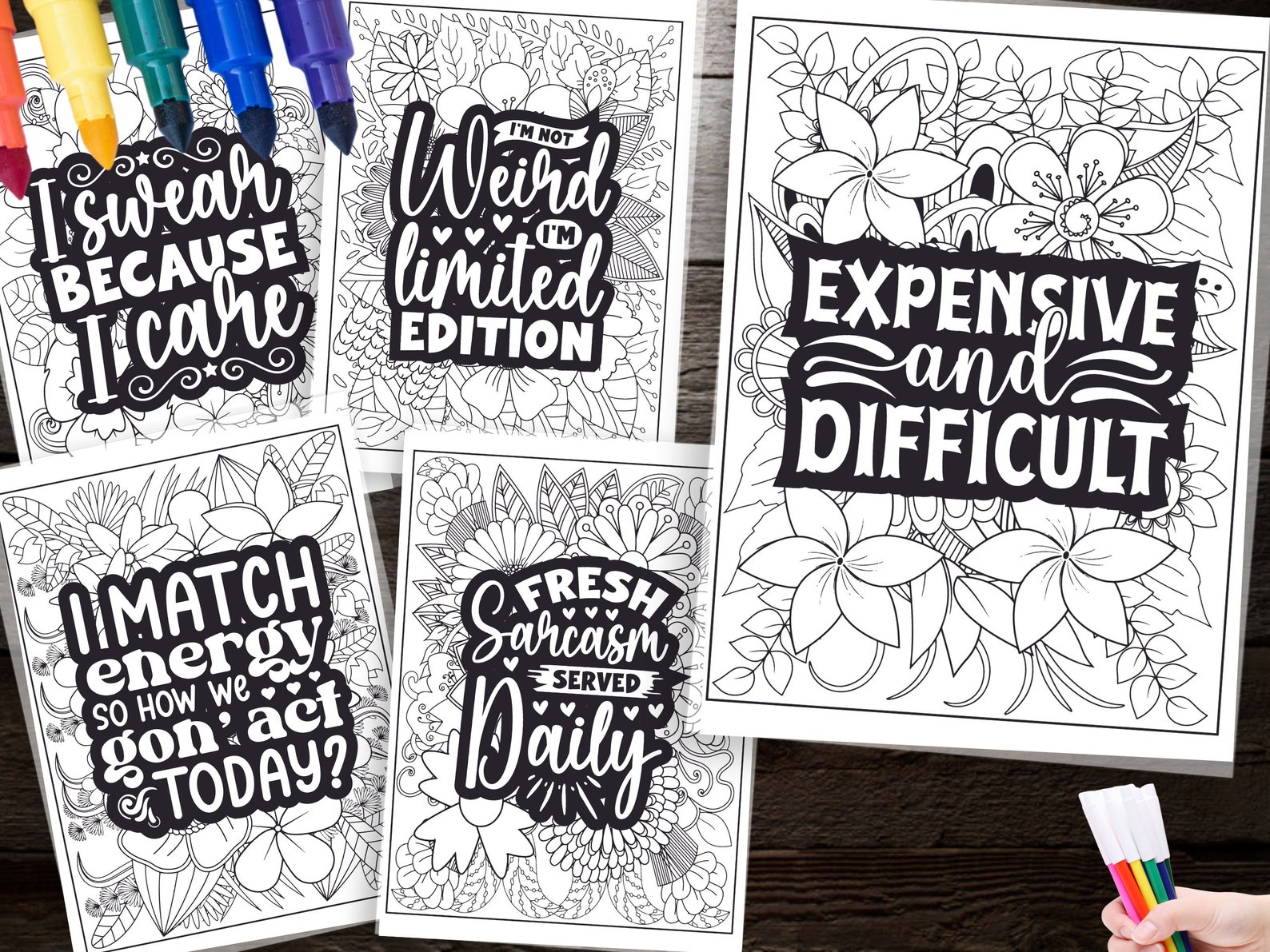 100 Funny Quotes Coloring Pages Instant Digital Download for Relaxation ...