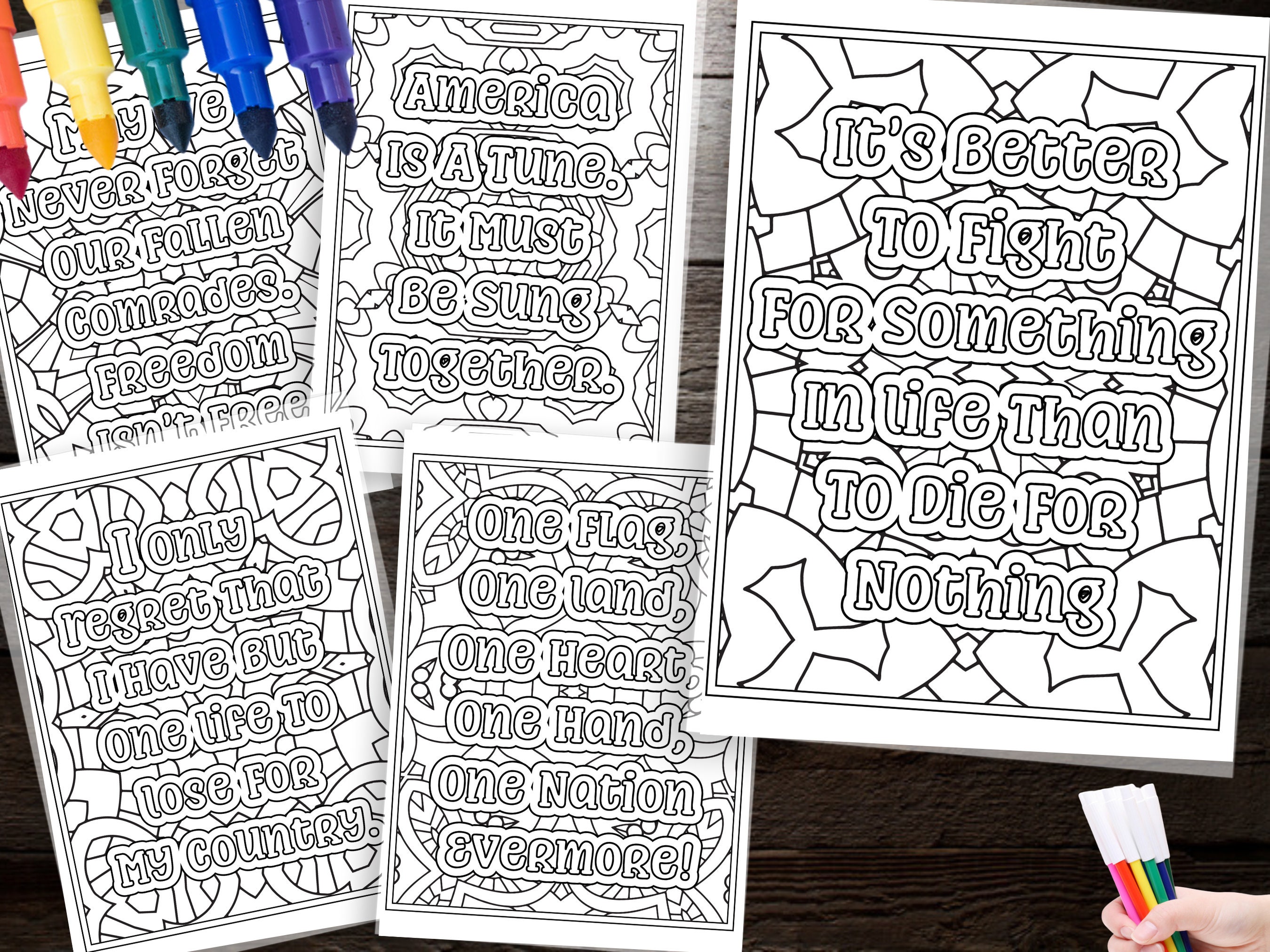 Patriotic Quotes Coloring Pages for Creative Relaxation, Inspirational ...