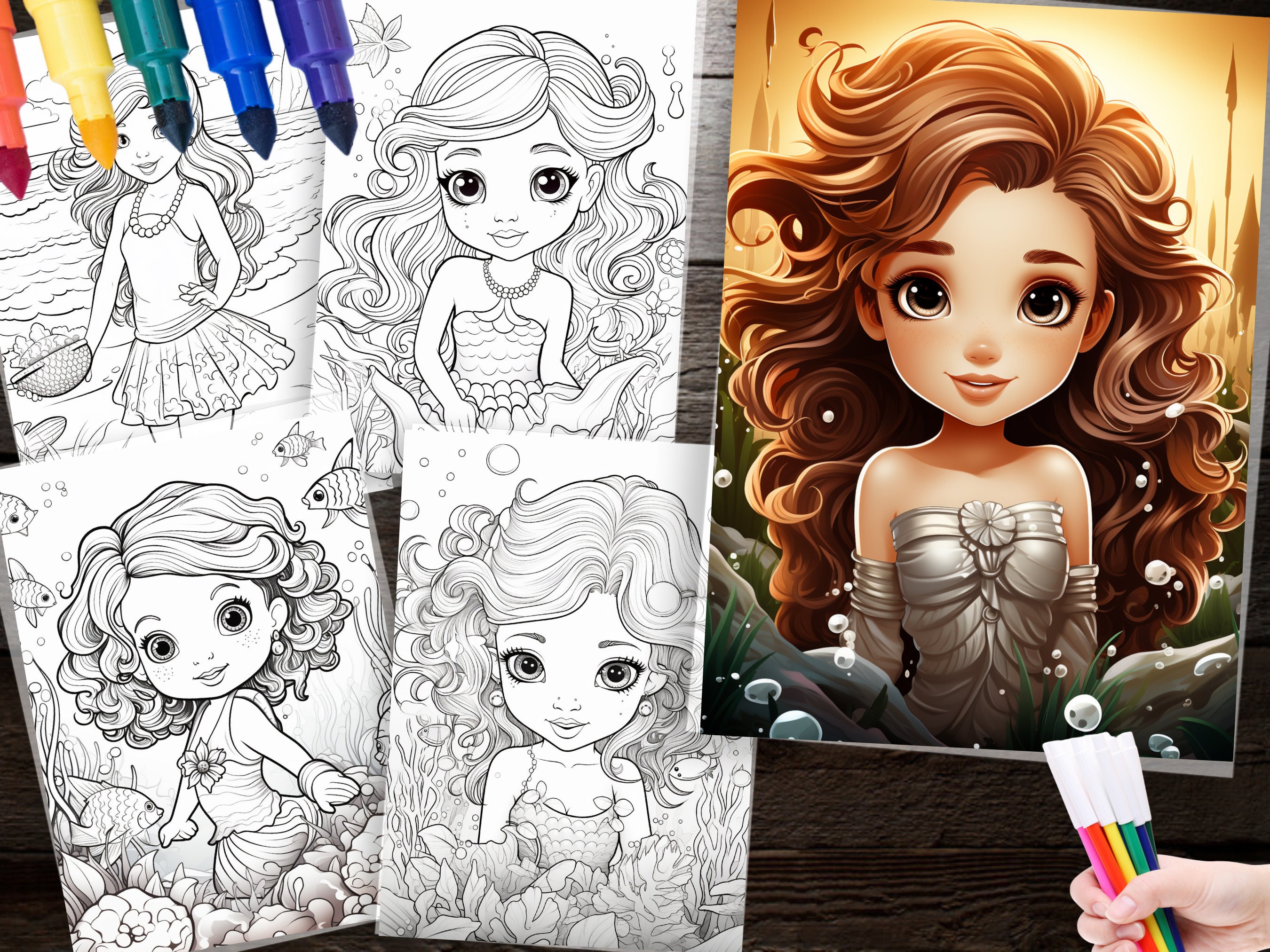 92 Cute Mermaid Coloring Pages for Adults Kids Adorable Coloring Book ...