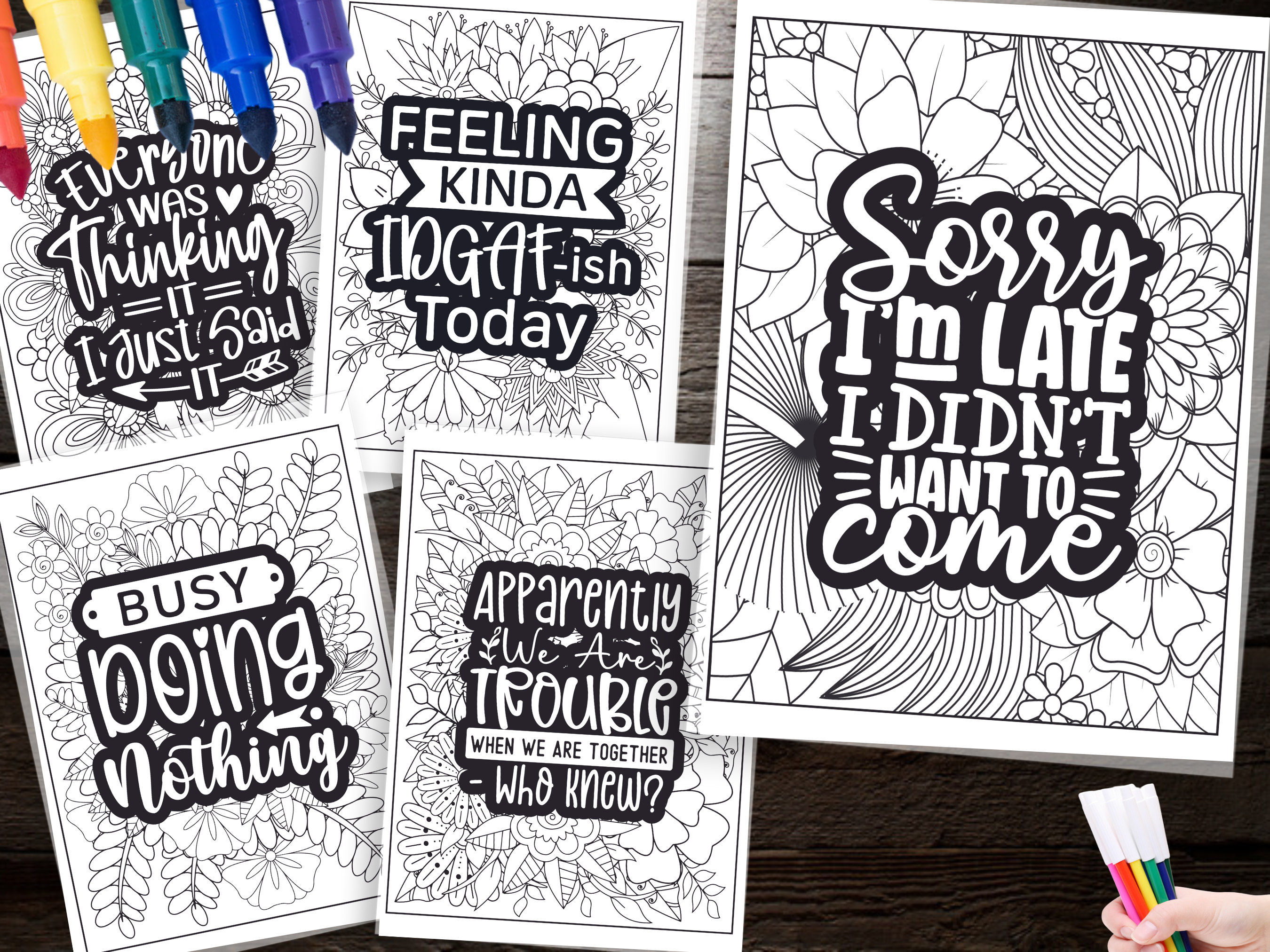100 Funny Quotes Coloring Pages Instant Digital Download for Relaxation ...