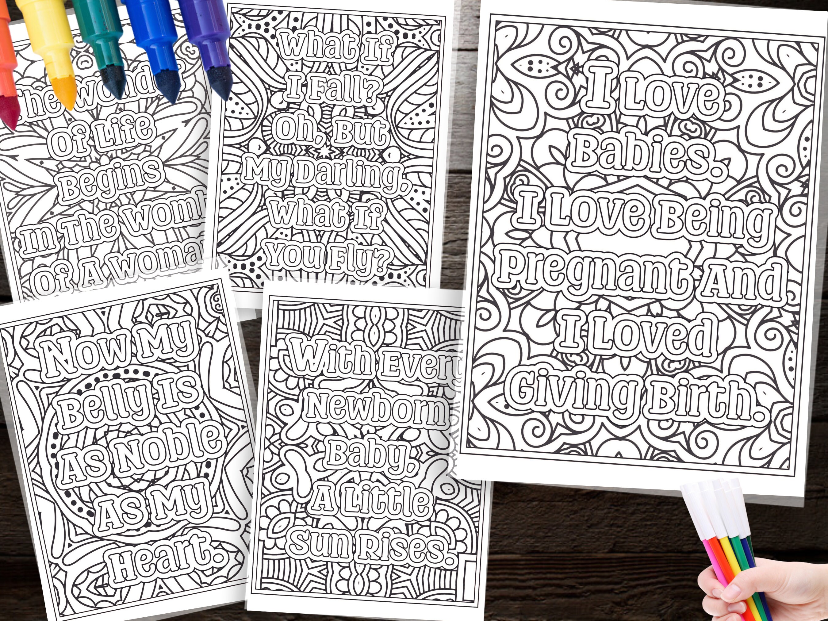 Pregnant Women Quotes Coloring Pages Relaxing Pregnancy Art for ...