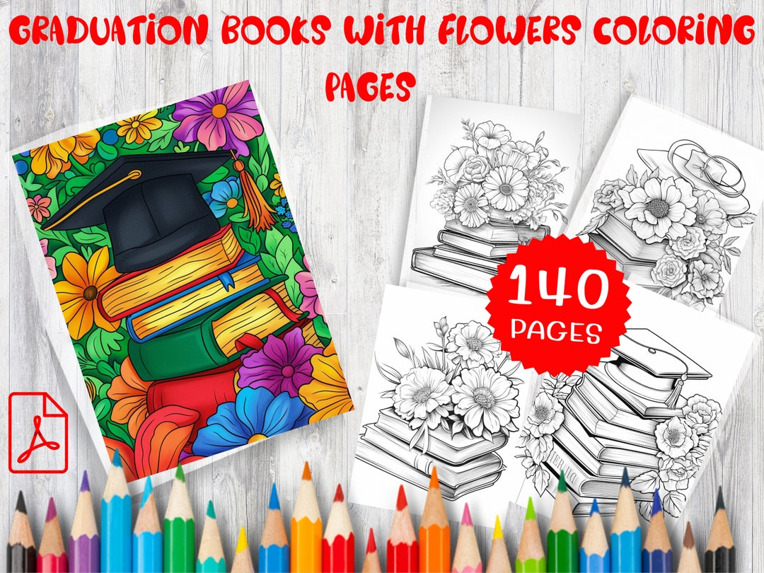 140 Graduation With Elegant Books and Floral Designs Coloring Pages ...