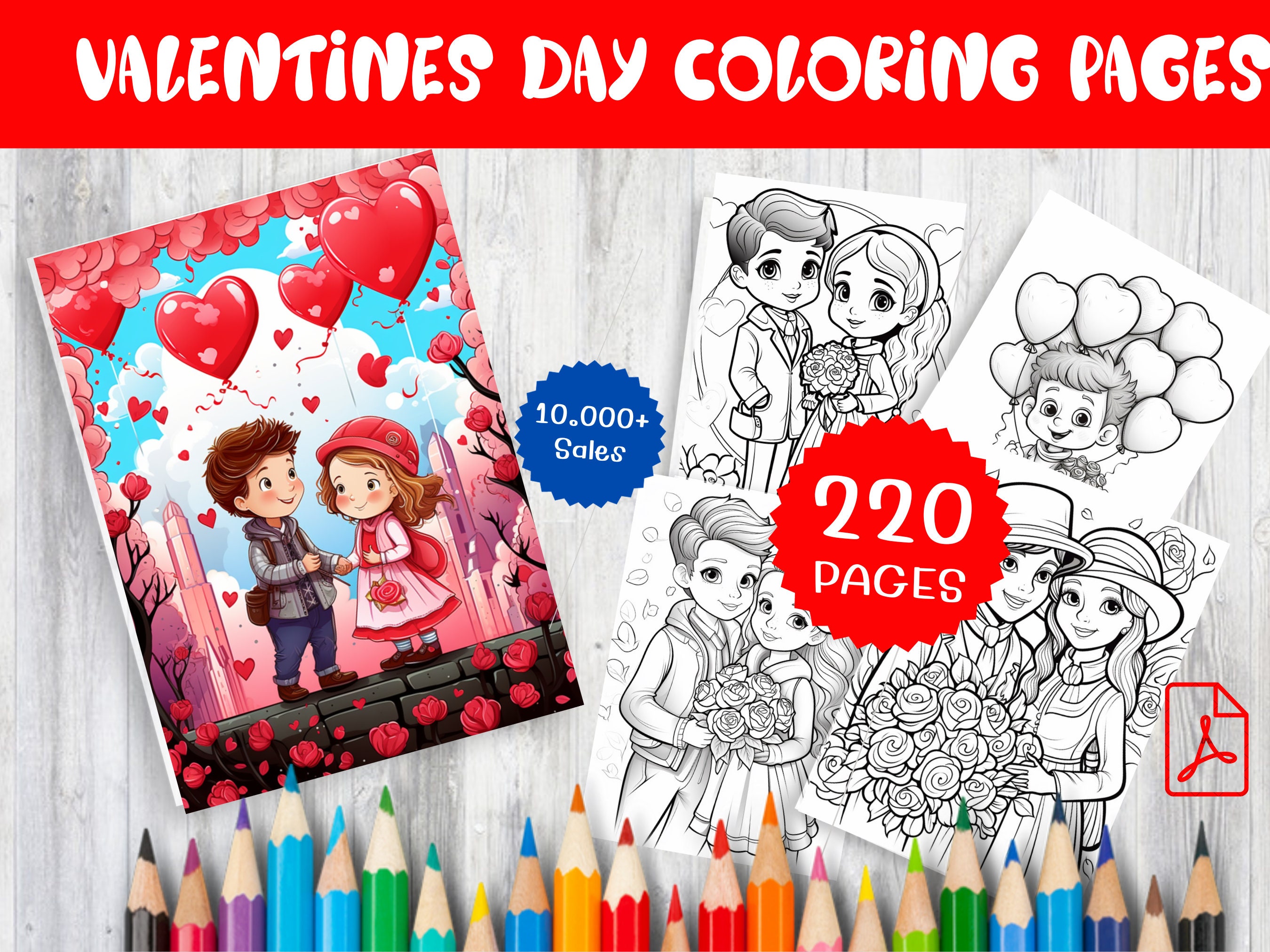 220 Valentine's Day Coloring Pages for Kids Love Coloring Pages Bundle ...