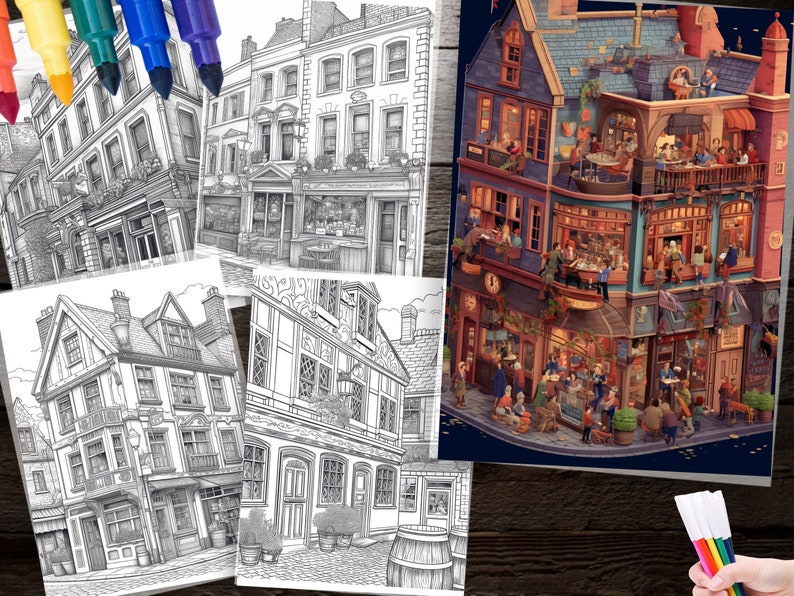 30 European Pubs Coloring Pages for Relaxation & Creativity Detailed ...