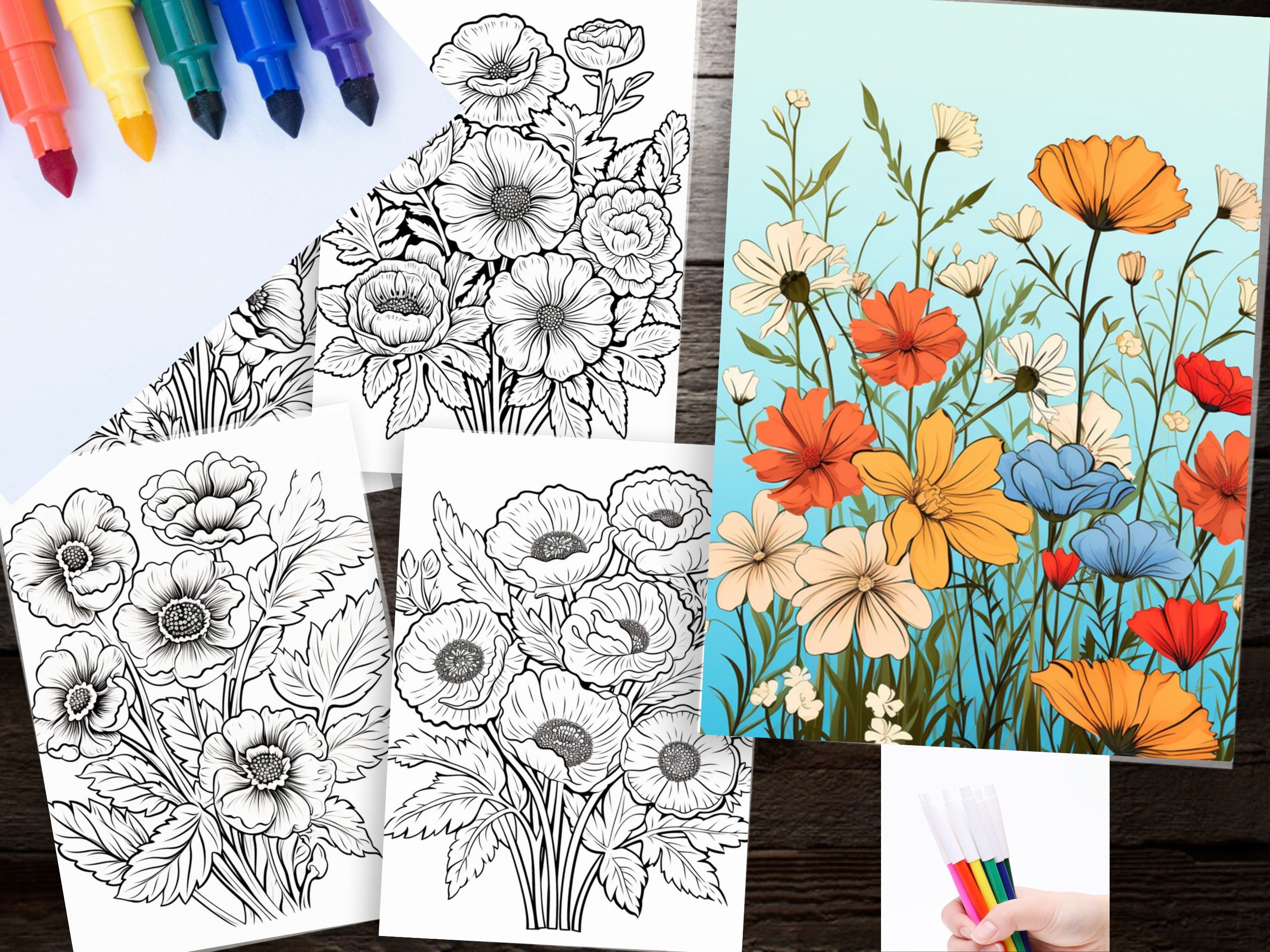 200 Flower Coloring Sheets for All Adults Kids Printable PDF - Etsy