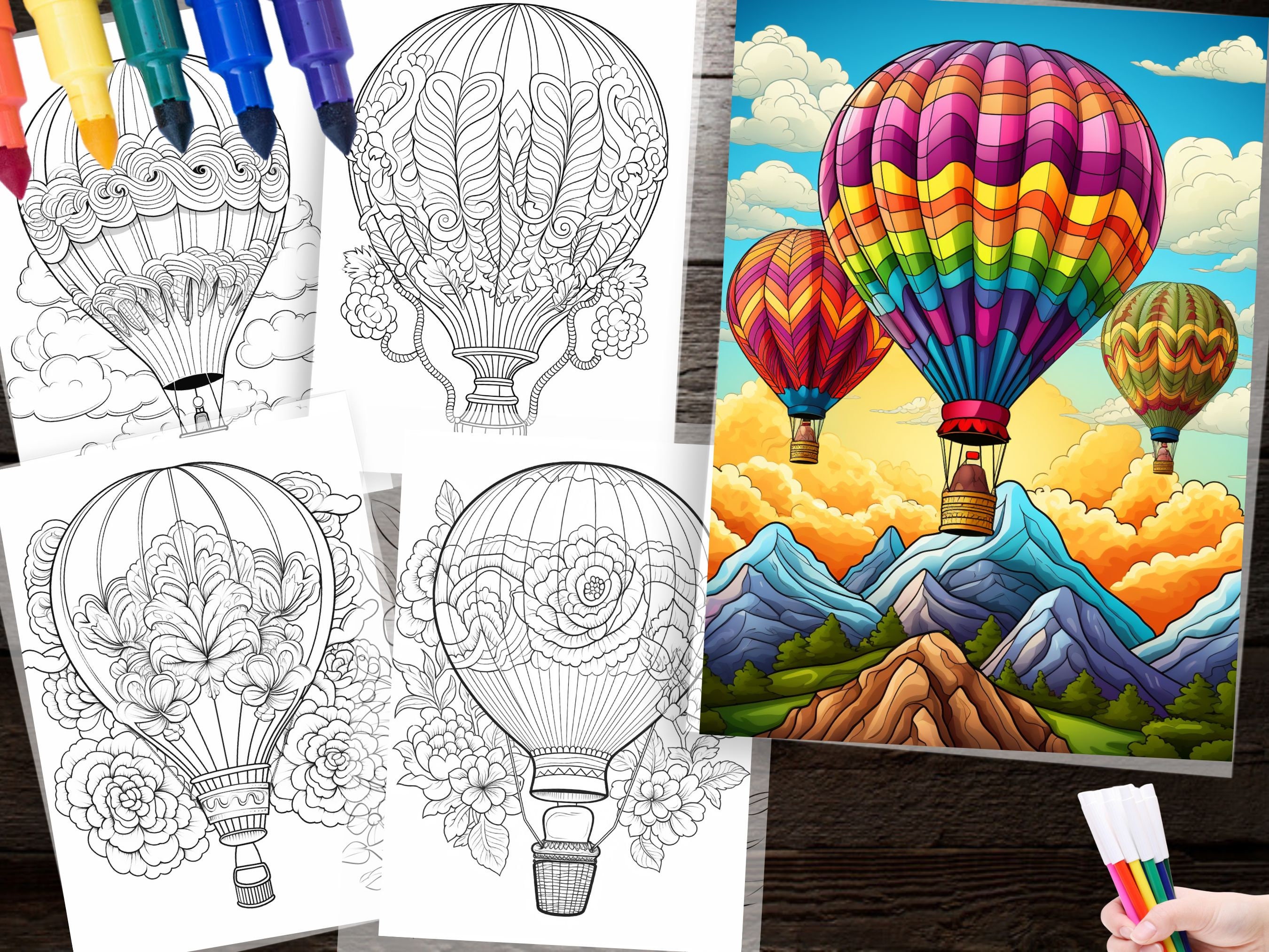 100 Hot Air Balloon Coloring Pages Fun and Relaxing Designs for All ...
