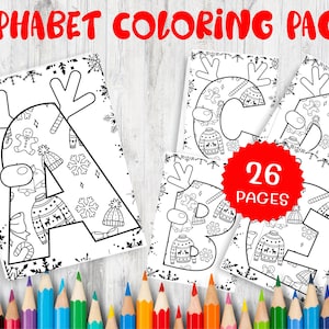 26 Christmas Alphabet Coloring Pages, Instant Digital Printable Book ...