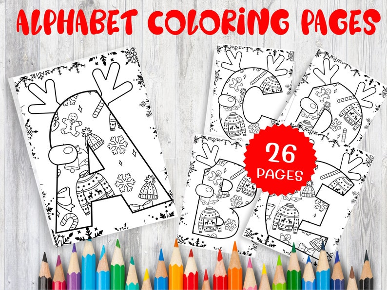 26 Christmas Alphabet Coloring Pages, Instant Digital Printable Book ...