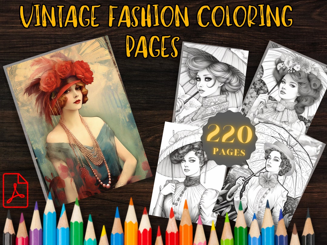 220 Vintage Fashion Coloring Pages - Nostalgic Designs for Relaxation ...