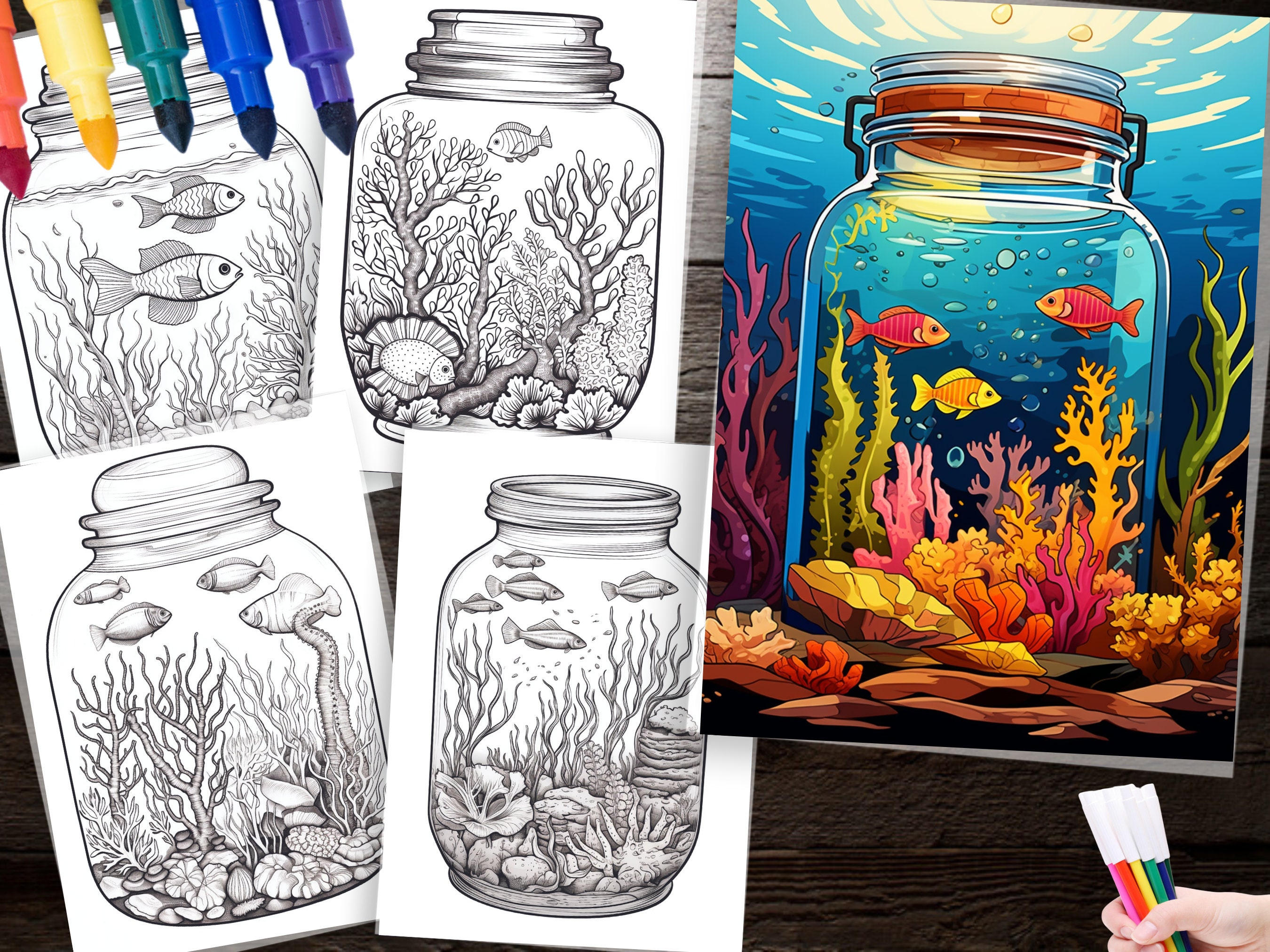 200 Marine Word in Jar Coloring Pages Relaxing and Engaging Designs ...