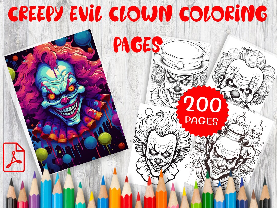 200 Creepy Evil Clown Coloring Pages | Haunting Designs for Spooky Art ...