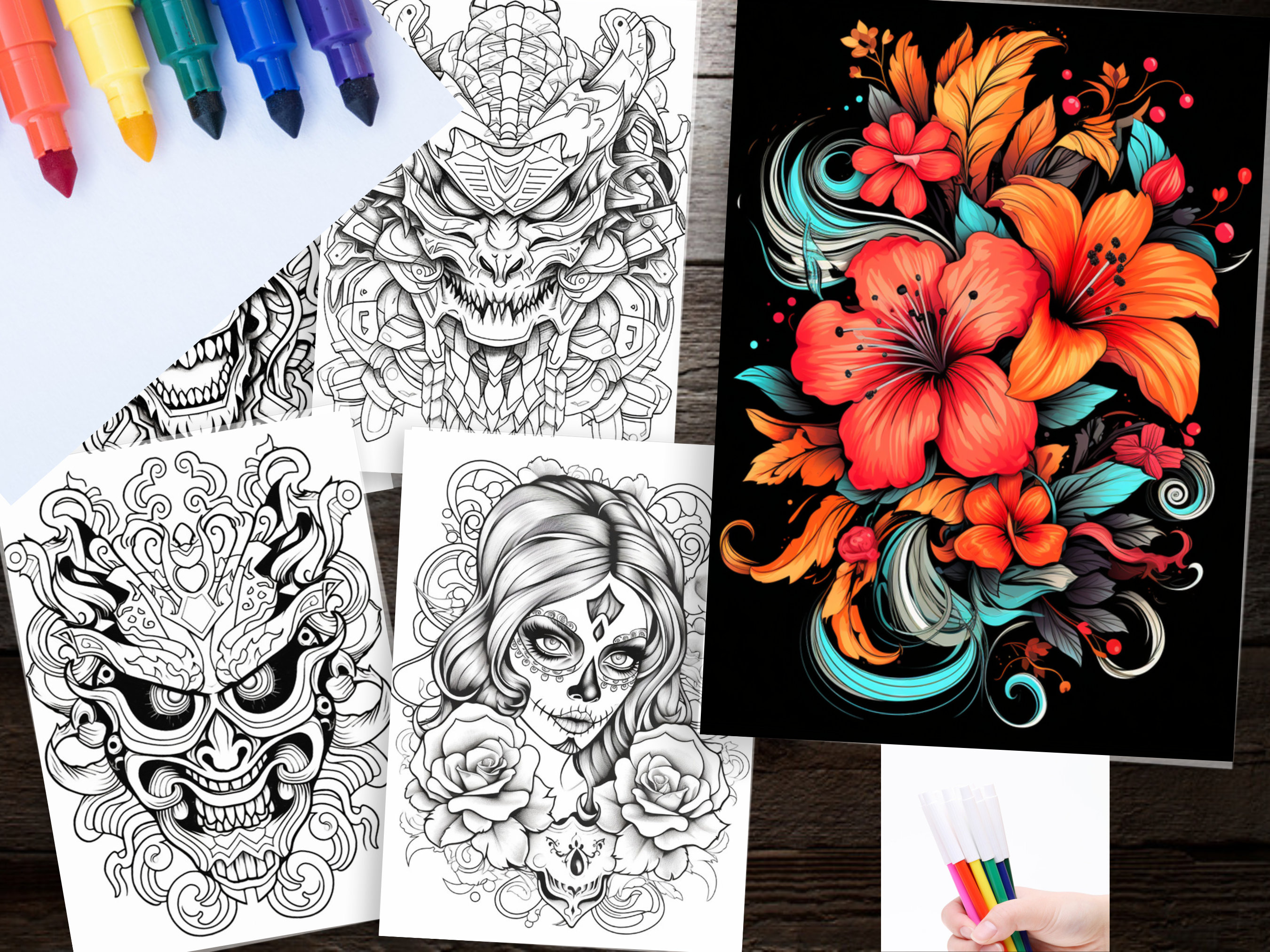 260 Printable Tattoos Coloring Pages for Kids and Adults , Grayscale ...