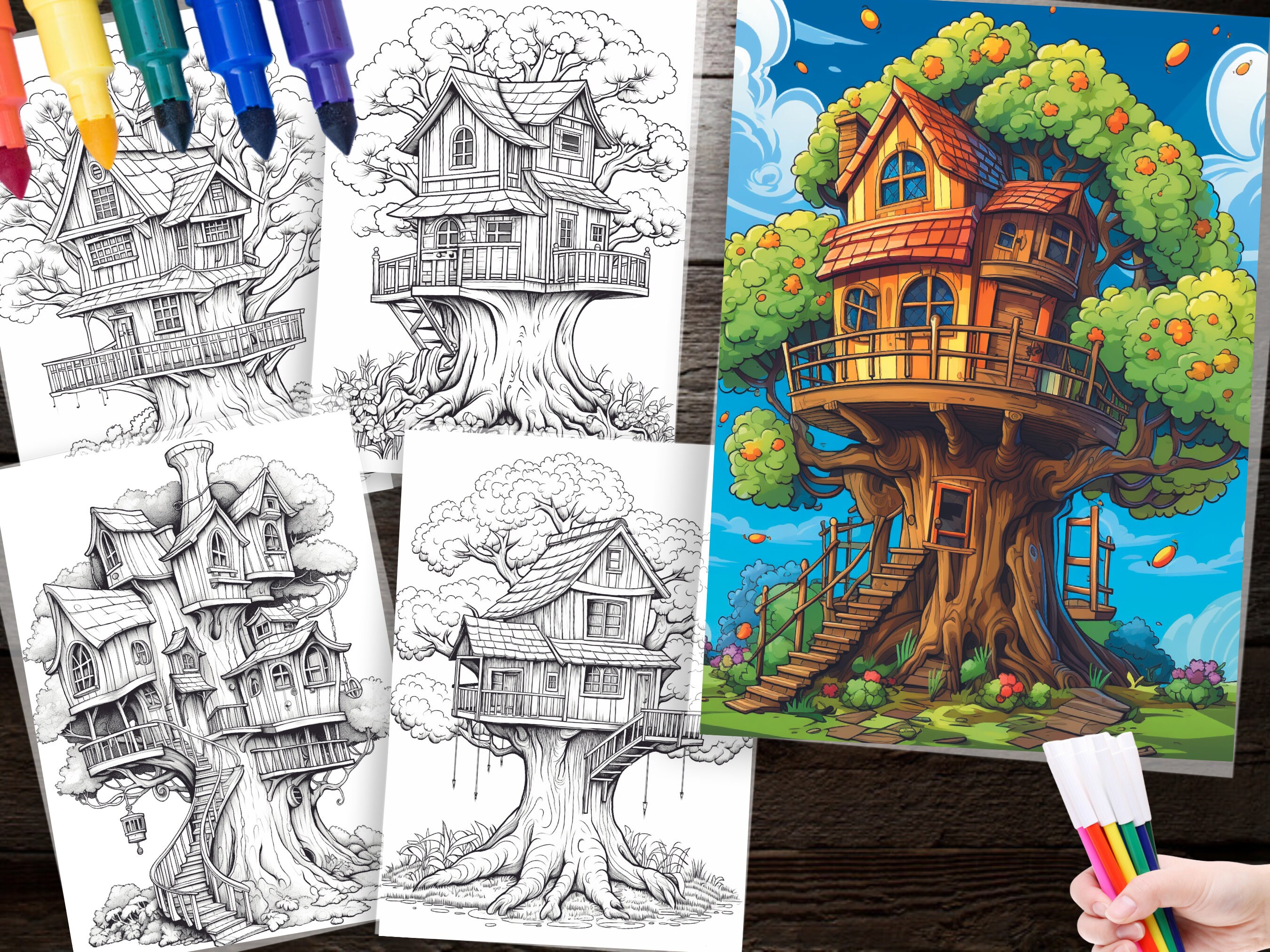 300 Tree House Coloring Pages - Nature Art for All Ages (digital ...