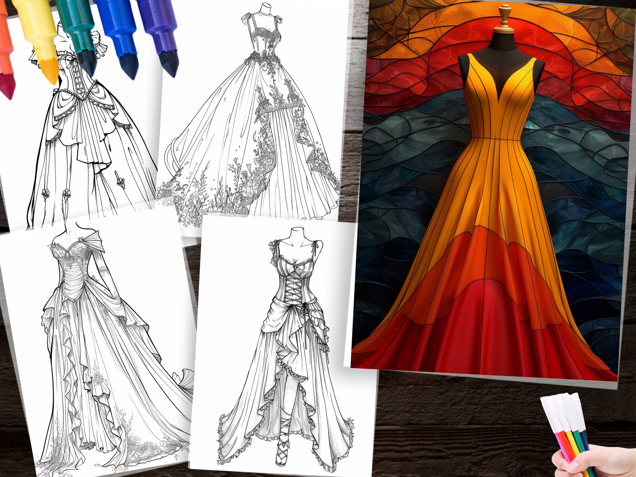 150 Princess Dress Coloring Pages - Creative Designs (PDF Pattern) - Etsy