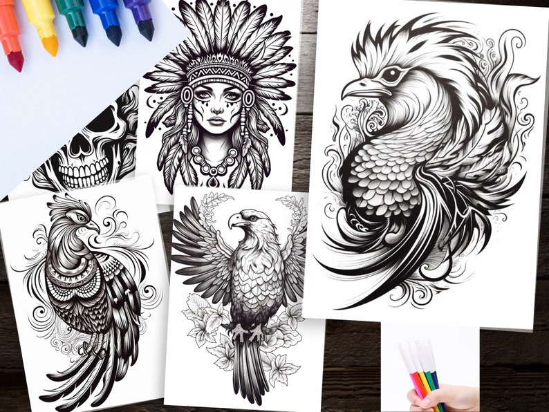 130 Fantasy Tattoo Coloring Pages, Printable Adult Coloring Book (PDF ...