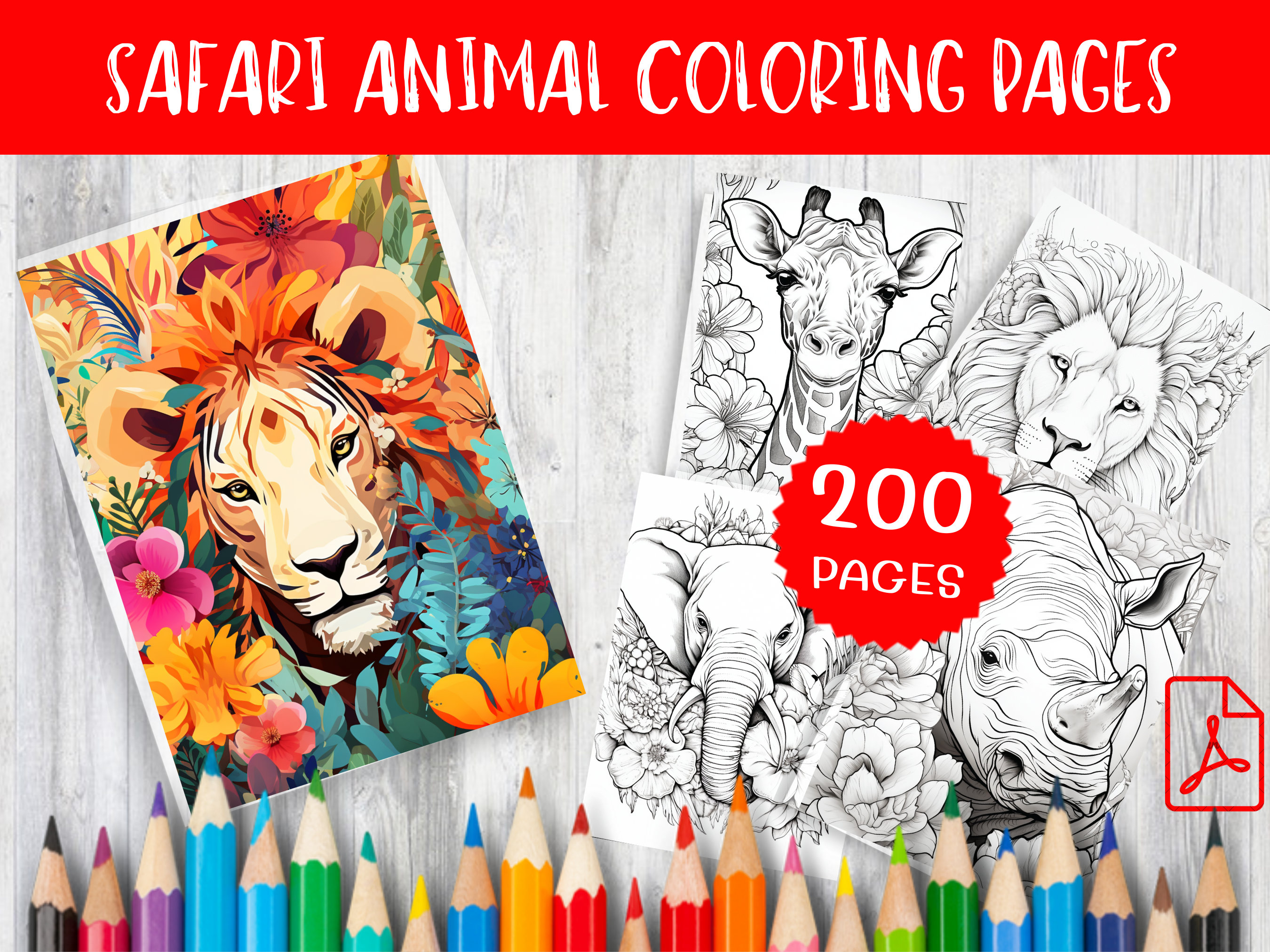 200 Safari Animal Coloring Pages Printable Jungle Wildlife Drawings for ...