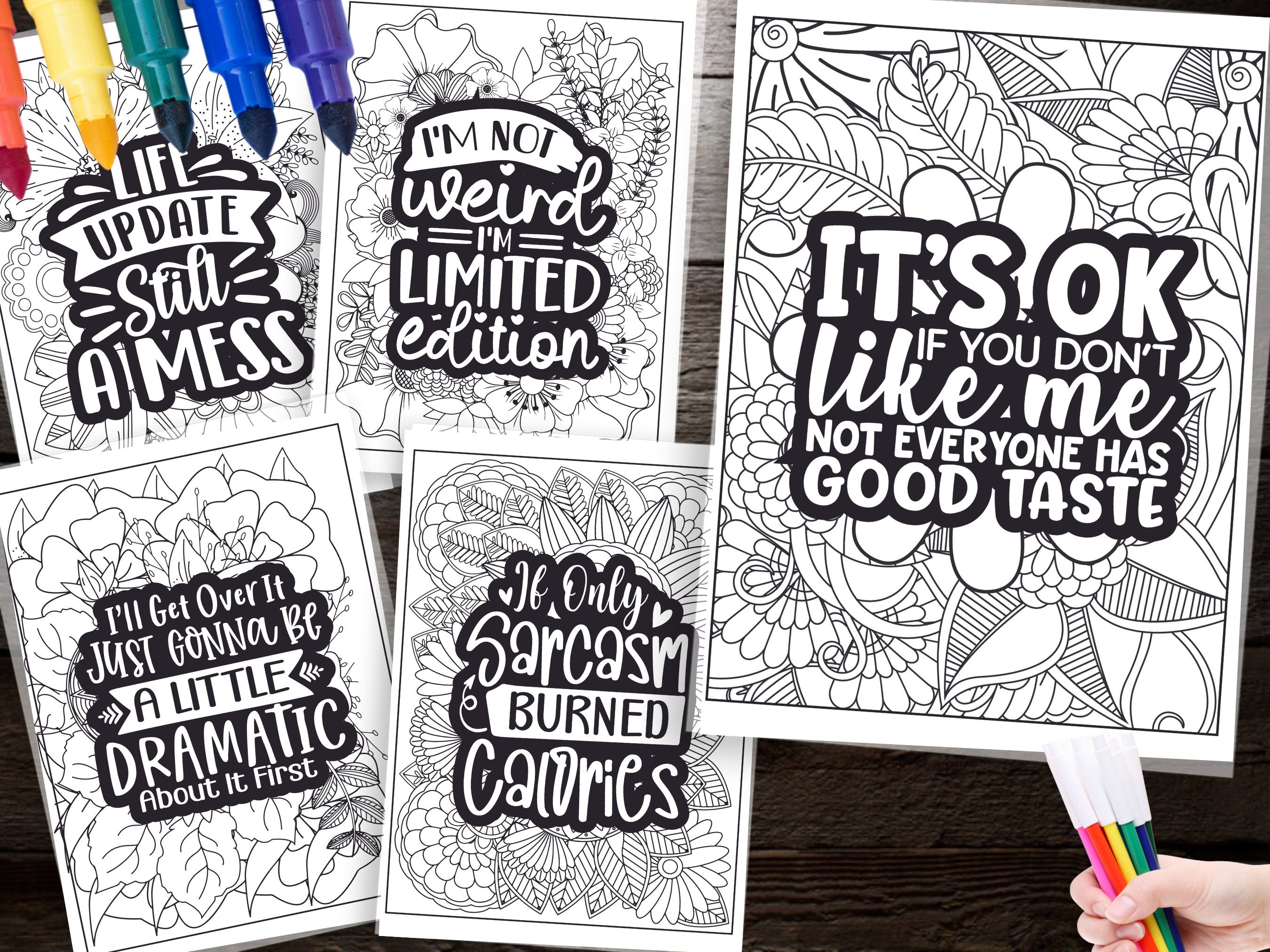 100 Funny Quotes Coloring Pages Instant Digital Download for Relaxation ...