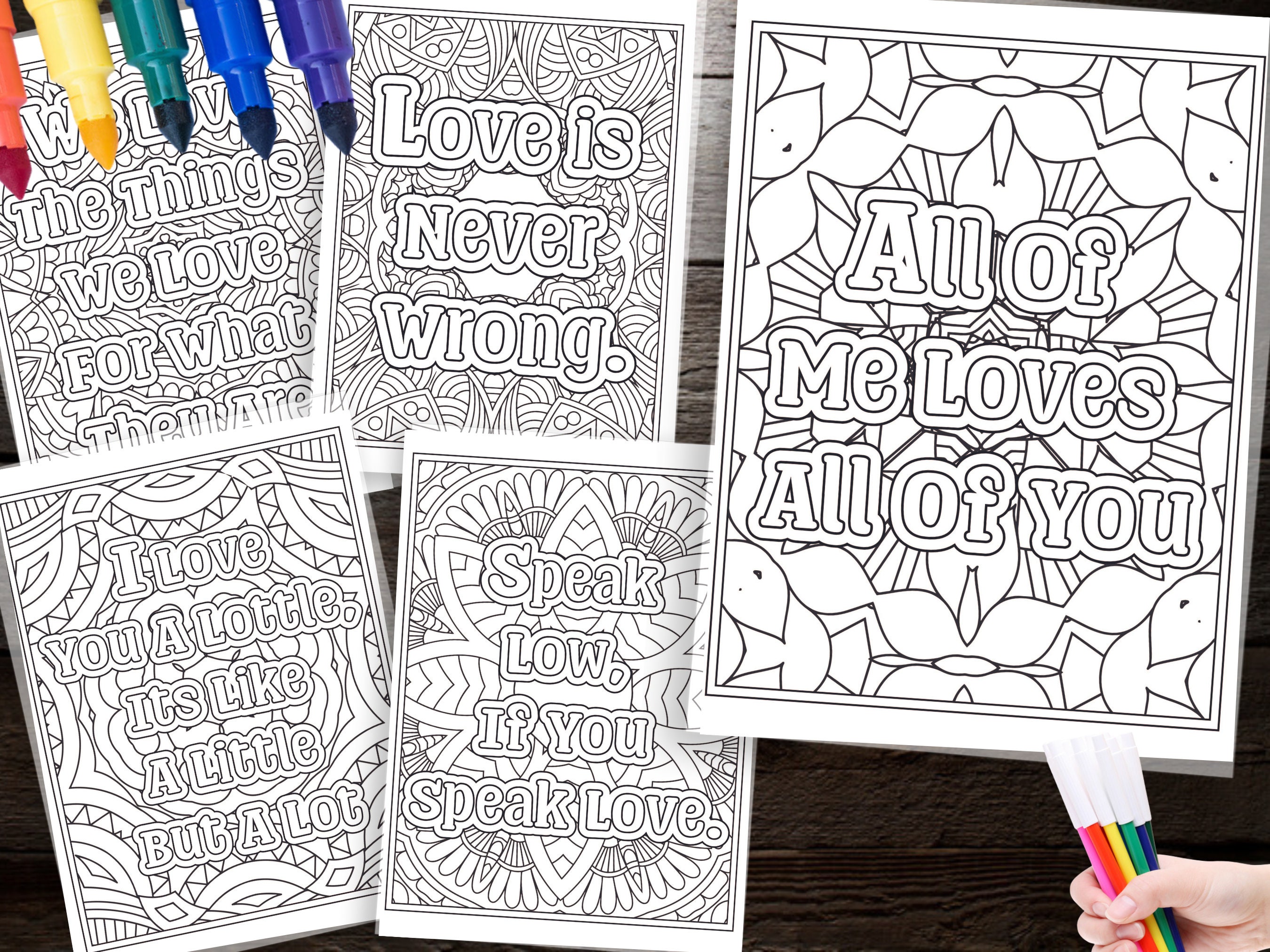 Love Quotes Valentine's Day Coloring Pages Bundle for Adult - Love ...