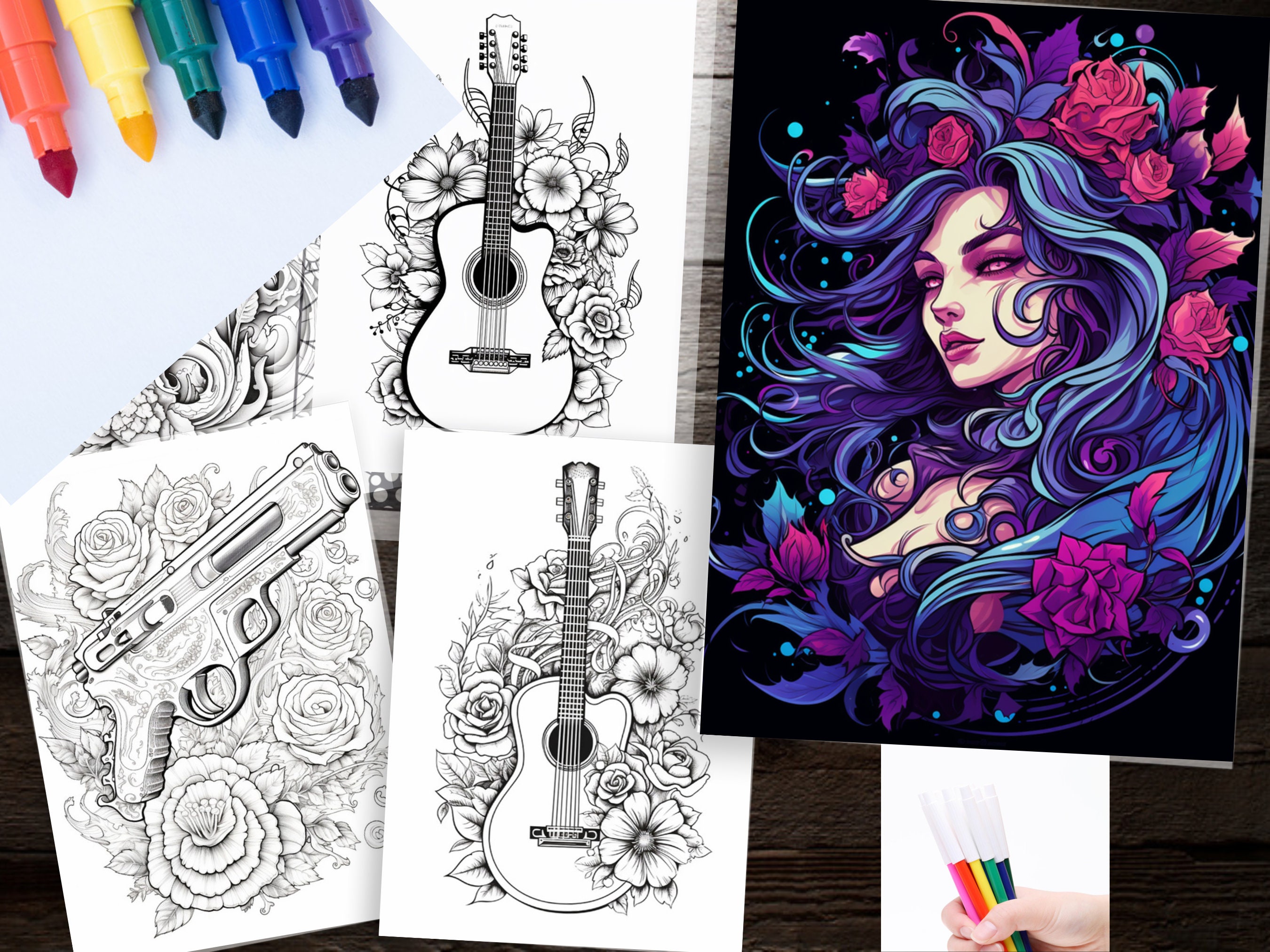 260 Printable Tattoos Coloring Pages for Kids and Adults , Grayscale ...