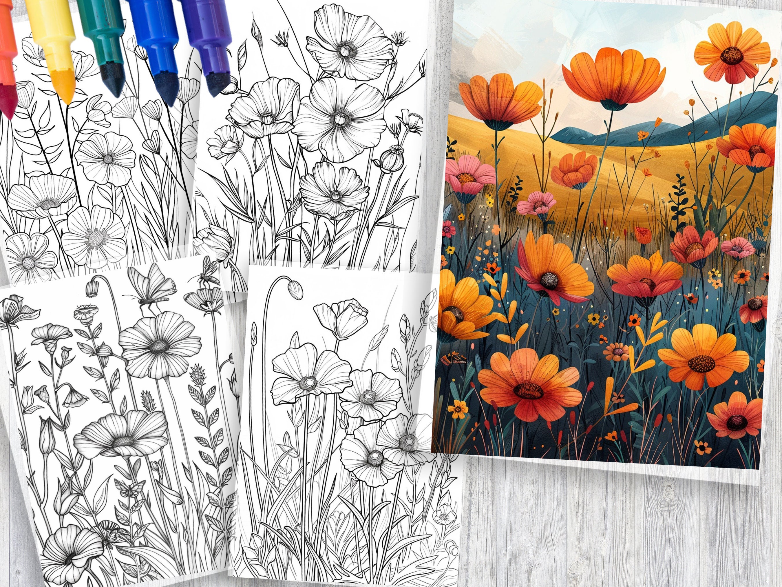 130 Wild Flower Coloring Pages Intricate Designs for Relaxation and ...