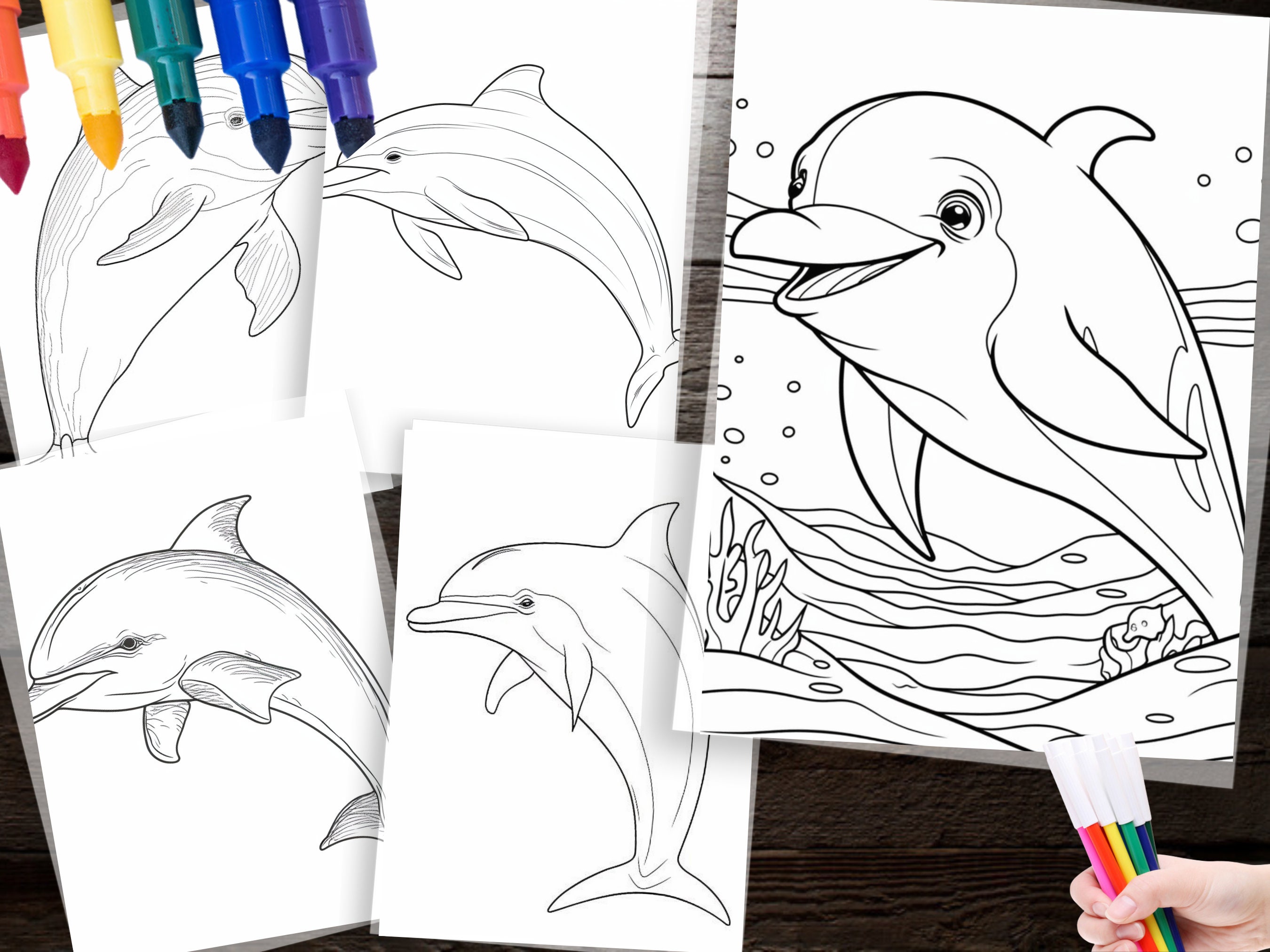 50 Cute Dolphin Coloring Page Printable Instant Download Relaxing ...