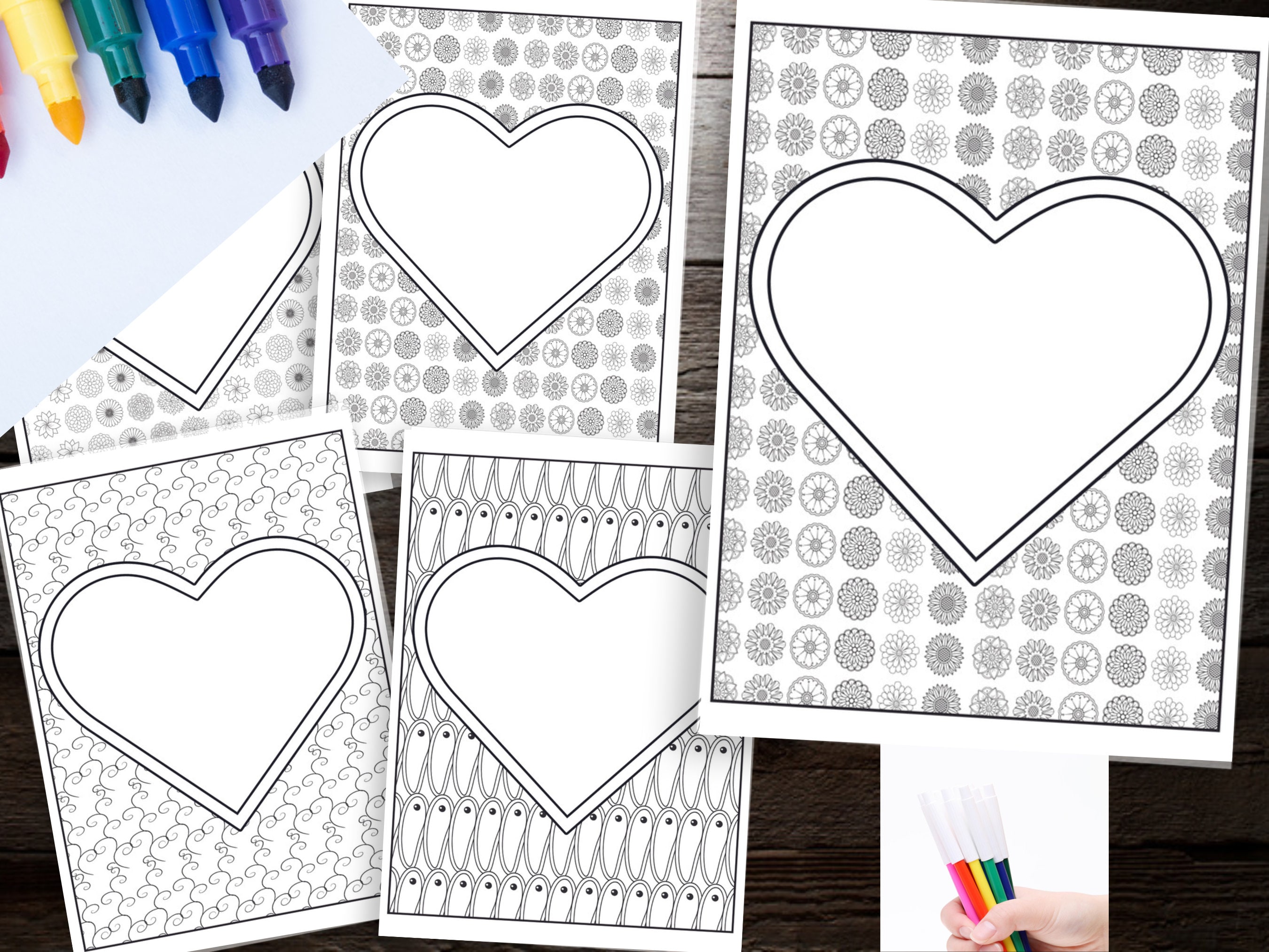 250 Flower Frame Heart Coloring Pages Floral Art for Relaxation and ...