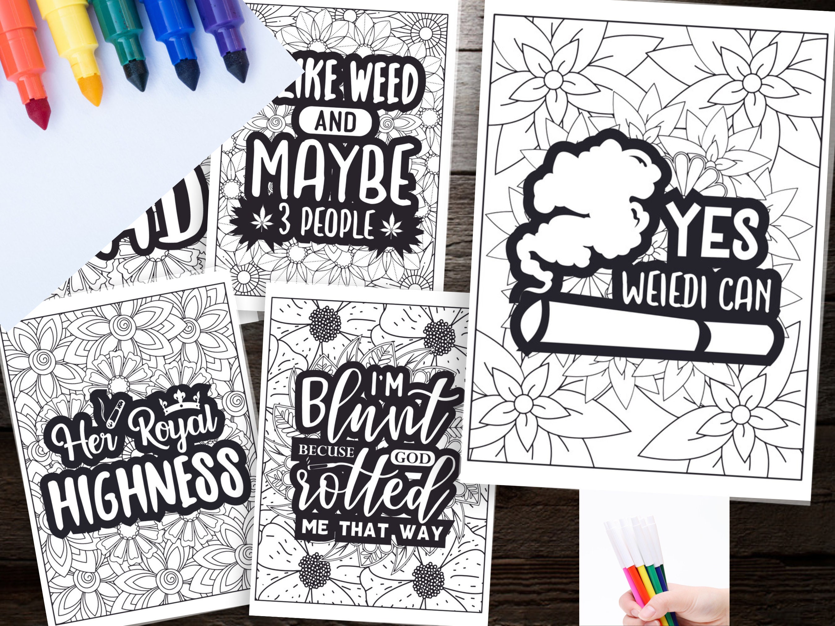 40 Weed Quotes Coloring Pages for Adults Stoner Coloring Book Marijuana ...