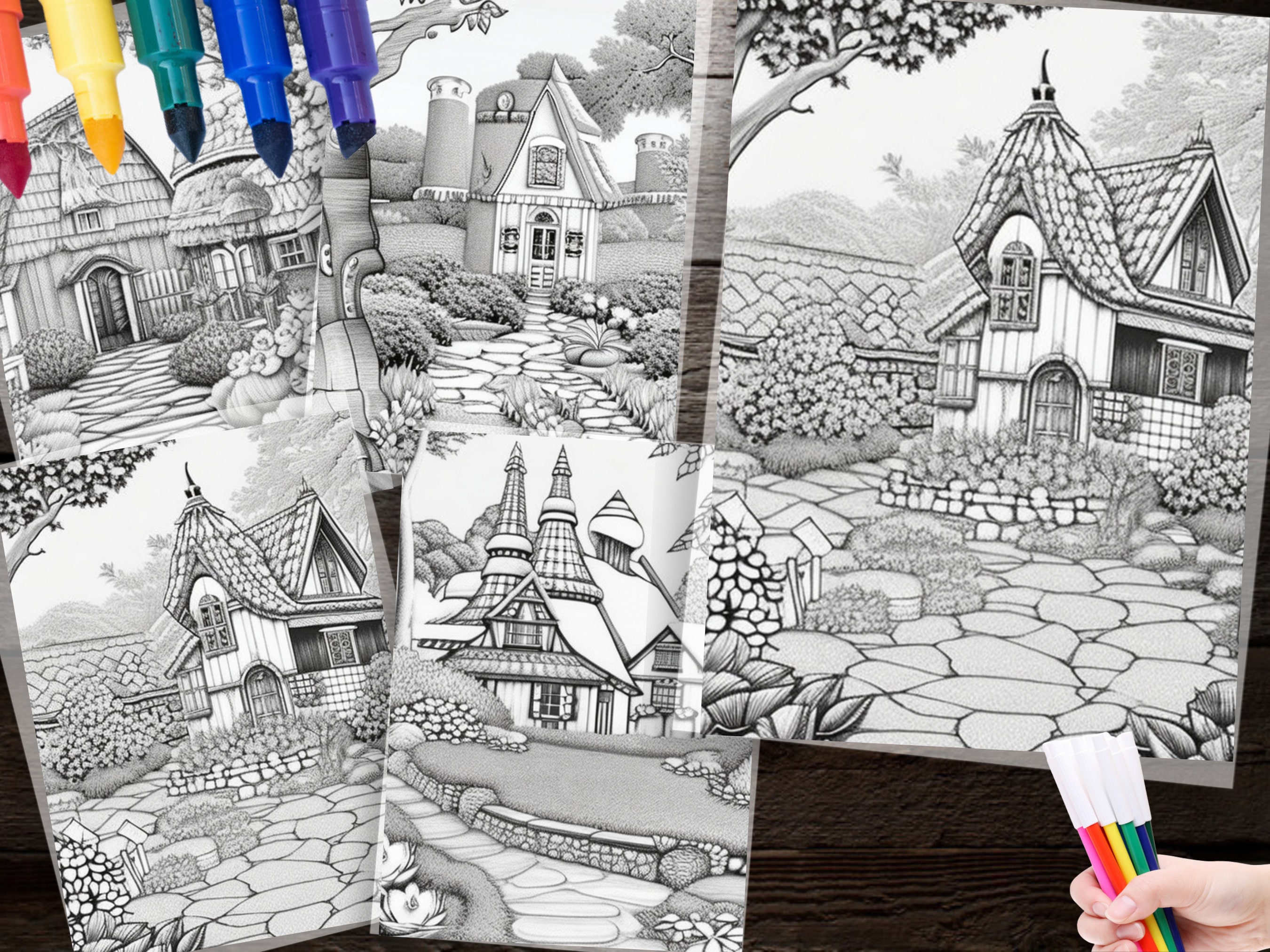 280 Fantasy Village Coloring Pages Printable Digital Download for ...