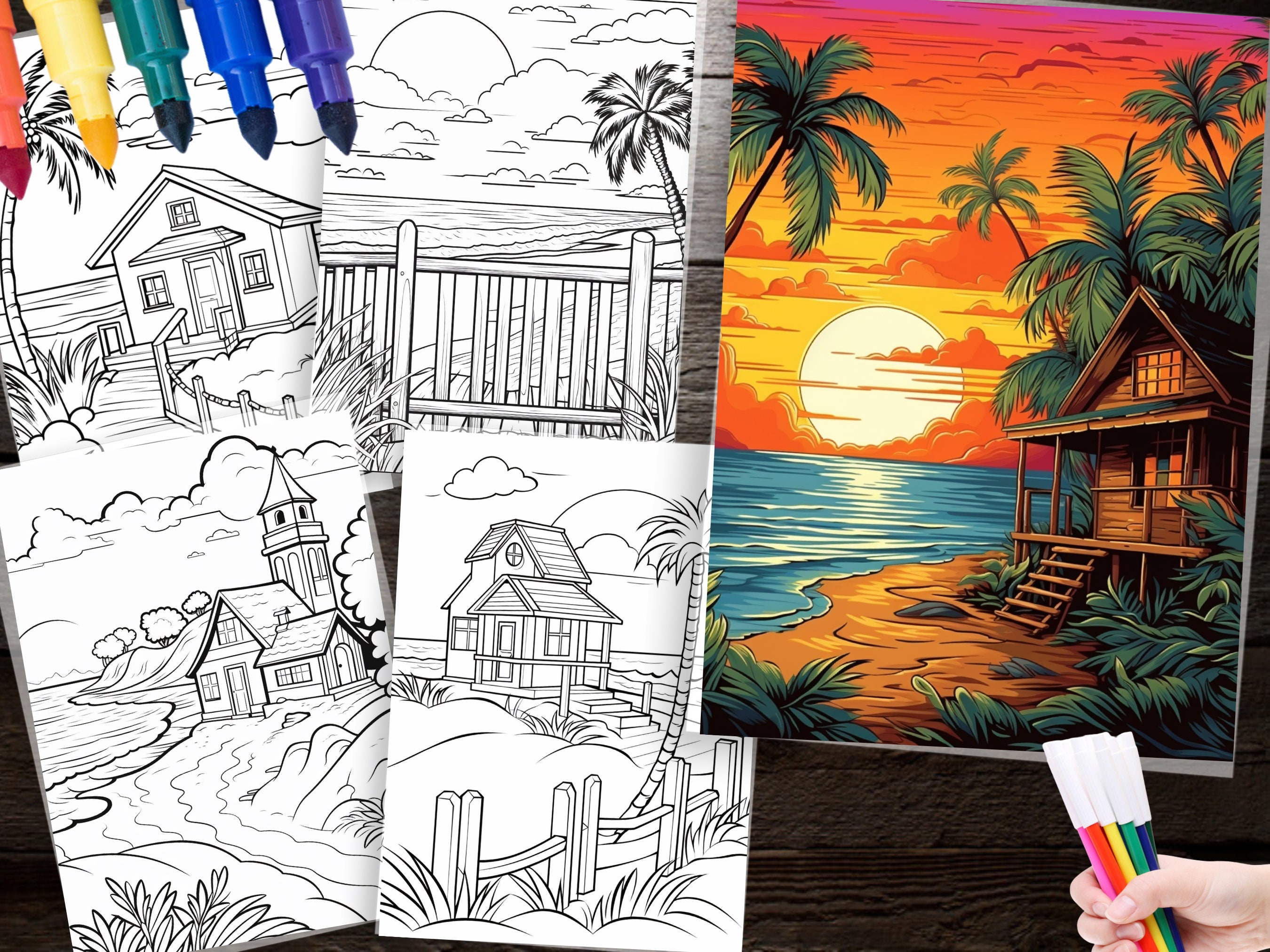 110 Relaxing Beach Coloring Pages for Mindful Art Therapy & Stress ...