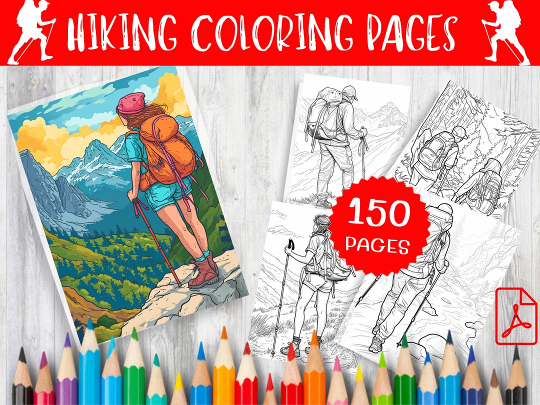150 Hiking Adventure Coloring Pages for Adults and Kids Nature Inspired ...
