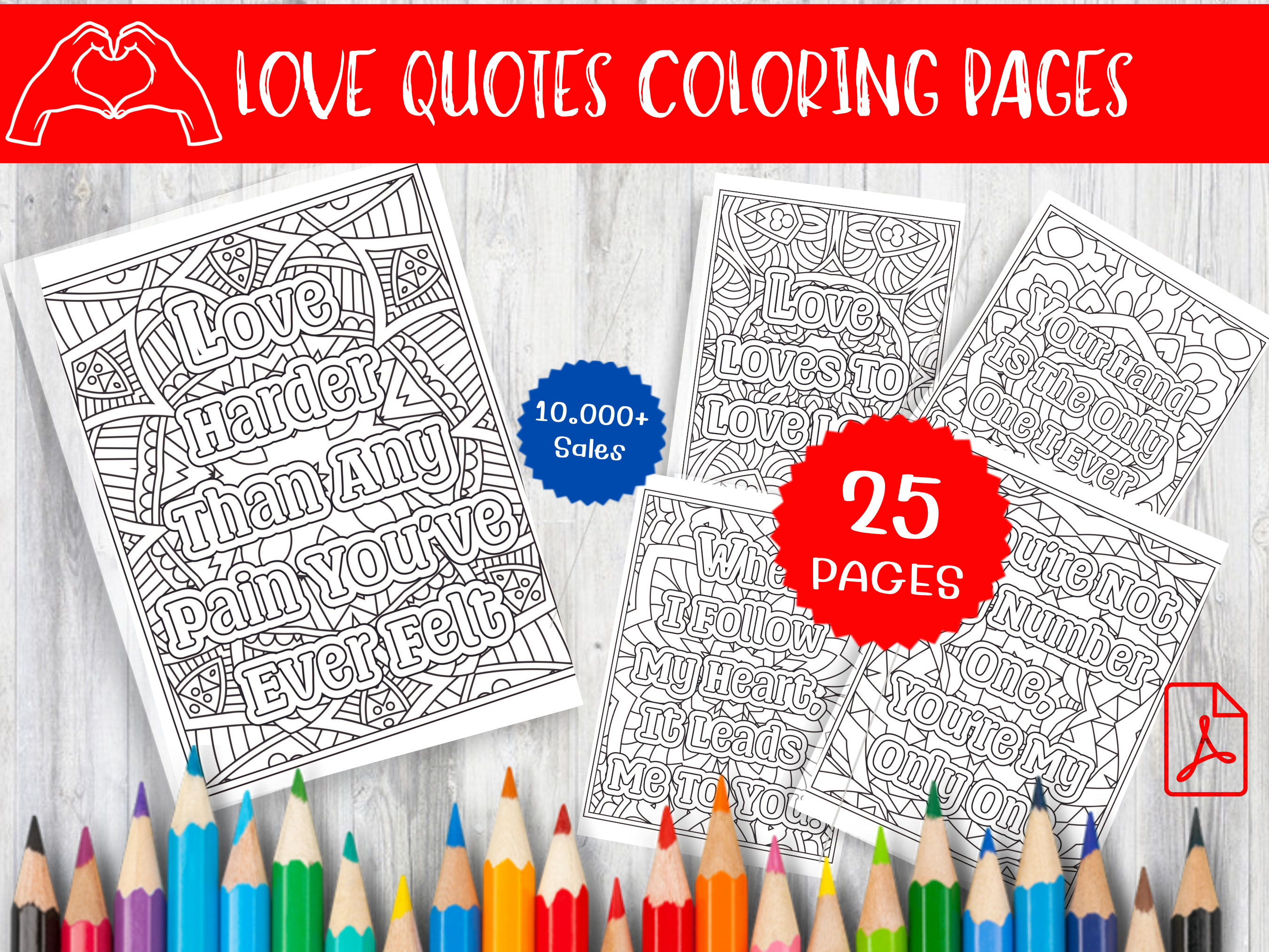 Love Quotes Valentine's Day Coloring Pages Bundle for Adult - Love ...