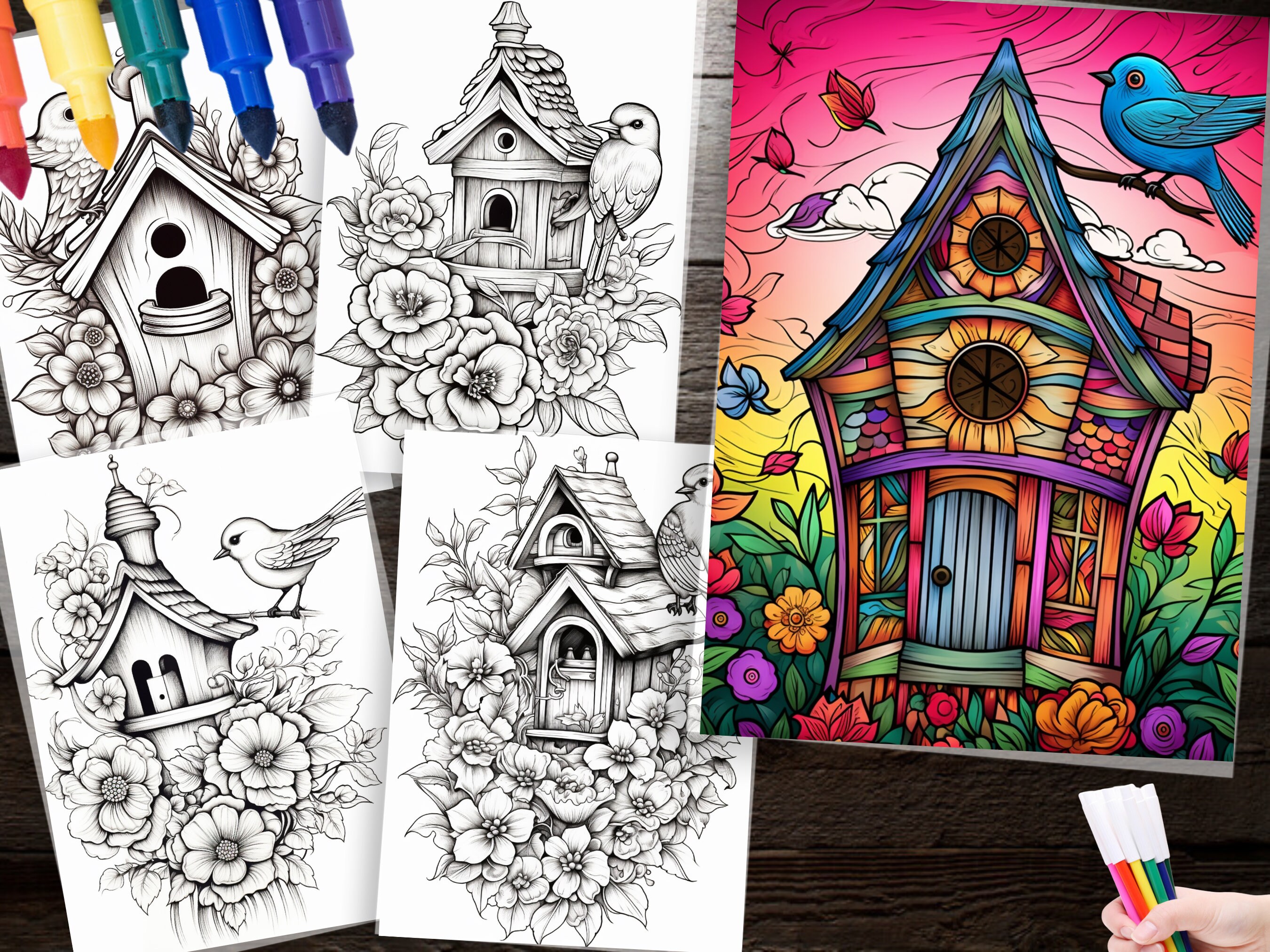 200 Birdhouse Coloring Pages for Relaxation and Creativity Printable ...