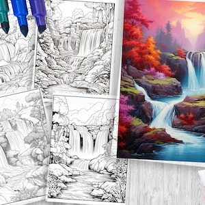 200 Waterfall Coloring Pages for Relaxation and Creativity - Printable ...