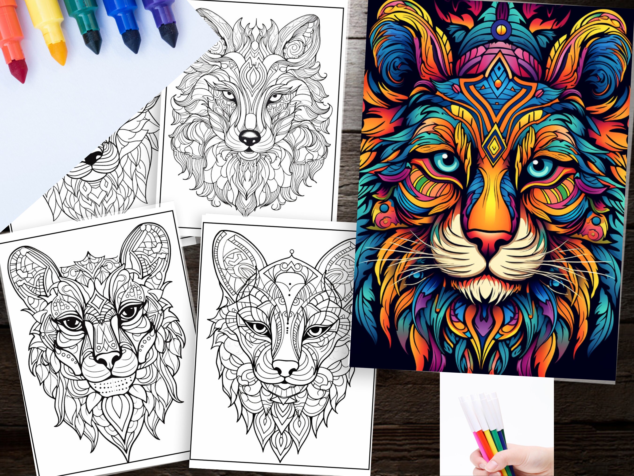 180 Printable Animals Mandala Coloring Book for All - Grayscale Color ...
