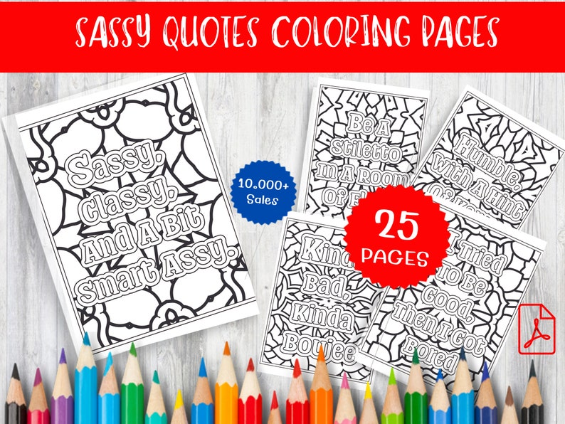 Sassy Quotes Coloring Pages - 25 Fun Adult Designs (digital Download ...