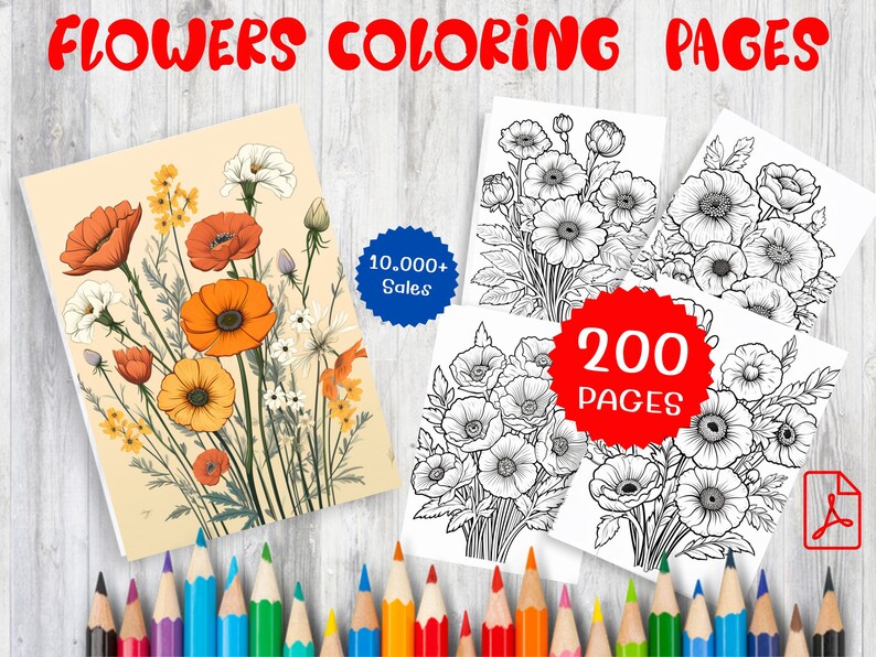 200 Flower Coloring Sheets for All Adults Kids Printable PDF - Etsy