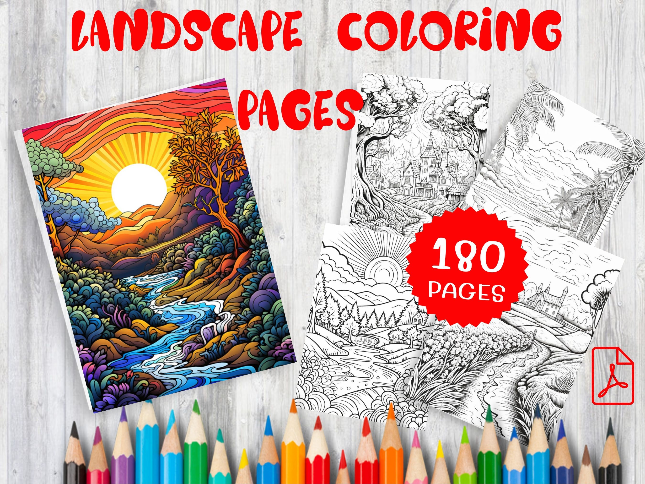 180 Landscapes Coloring Pages Instant Download Digital Prints Perfect ...