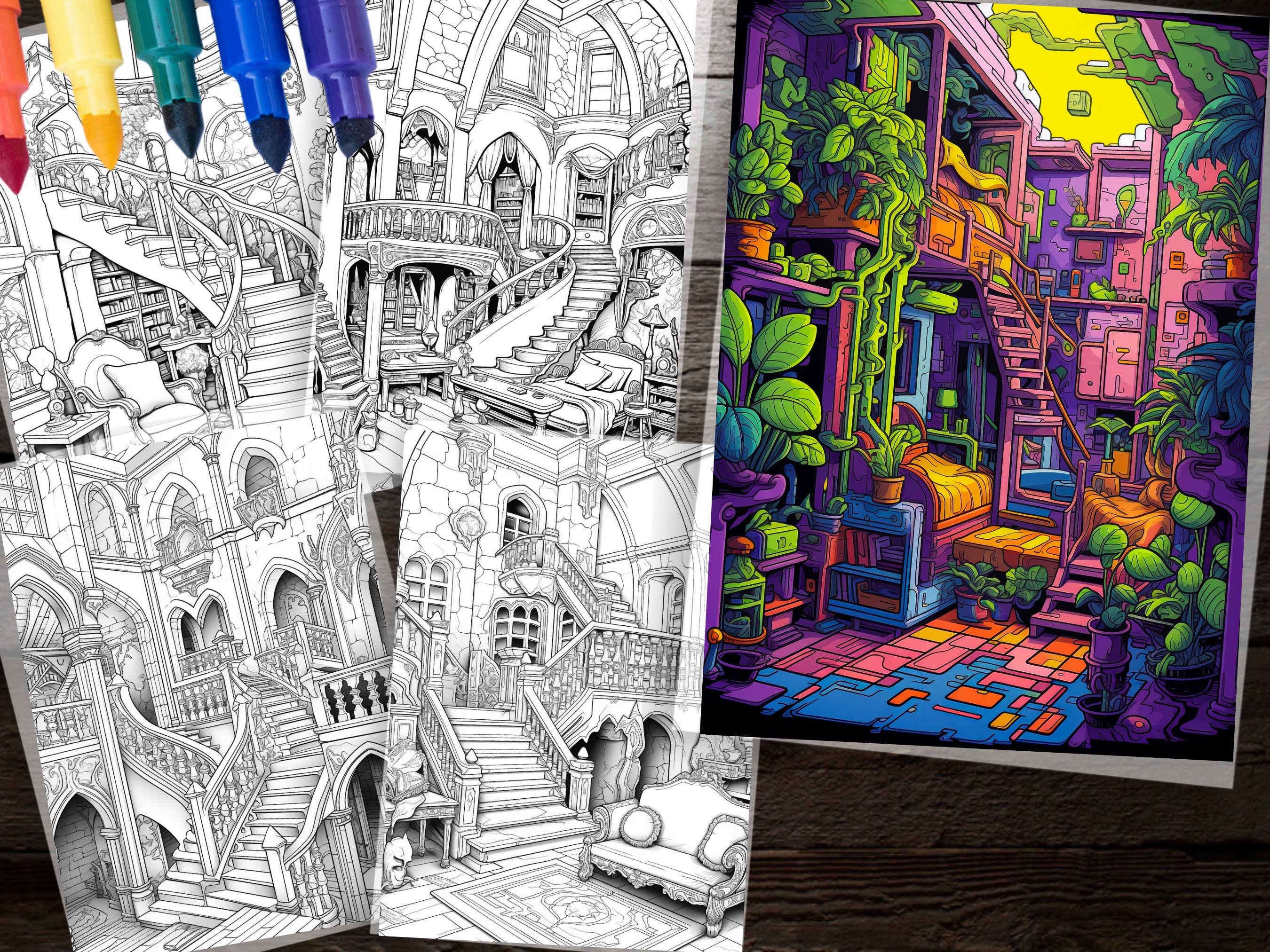 150 Fantasy Isometric Room Coloring Page for Creative Minds Printable ...