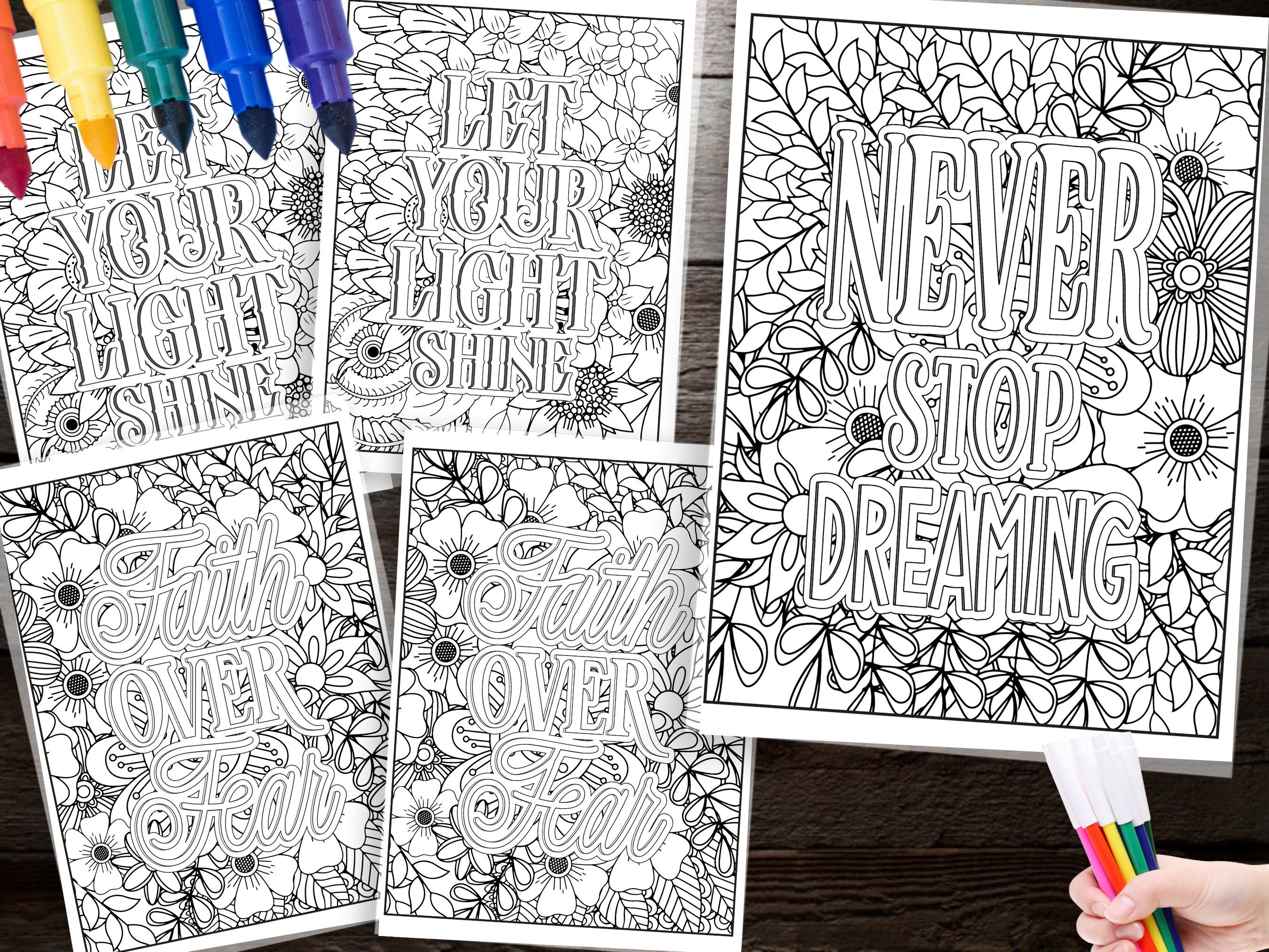 200 Inspirational Quotes Coloring Pages for Mindful Relaxation and Self ...