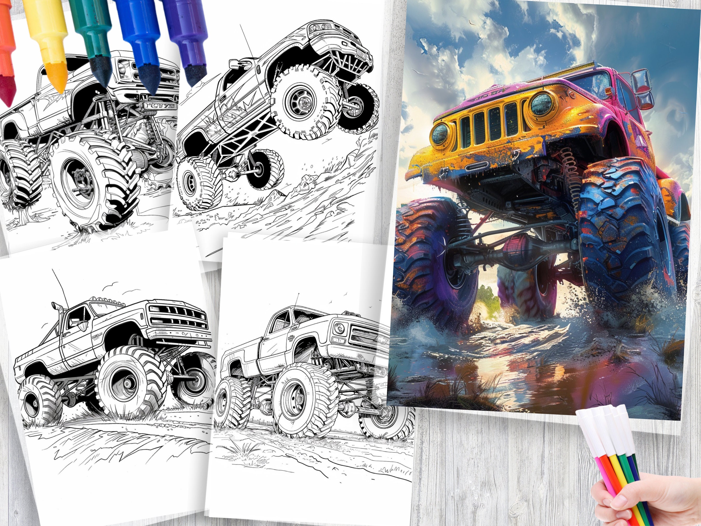 140 Monster Truck Coloring Pages for Kids and Adults - Digital Download ...