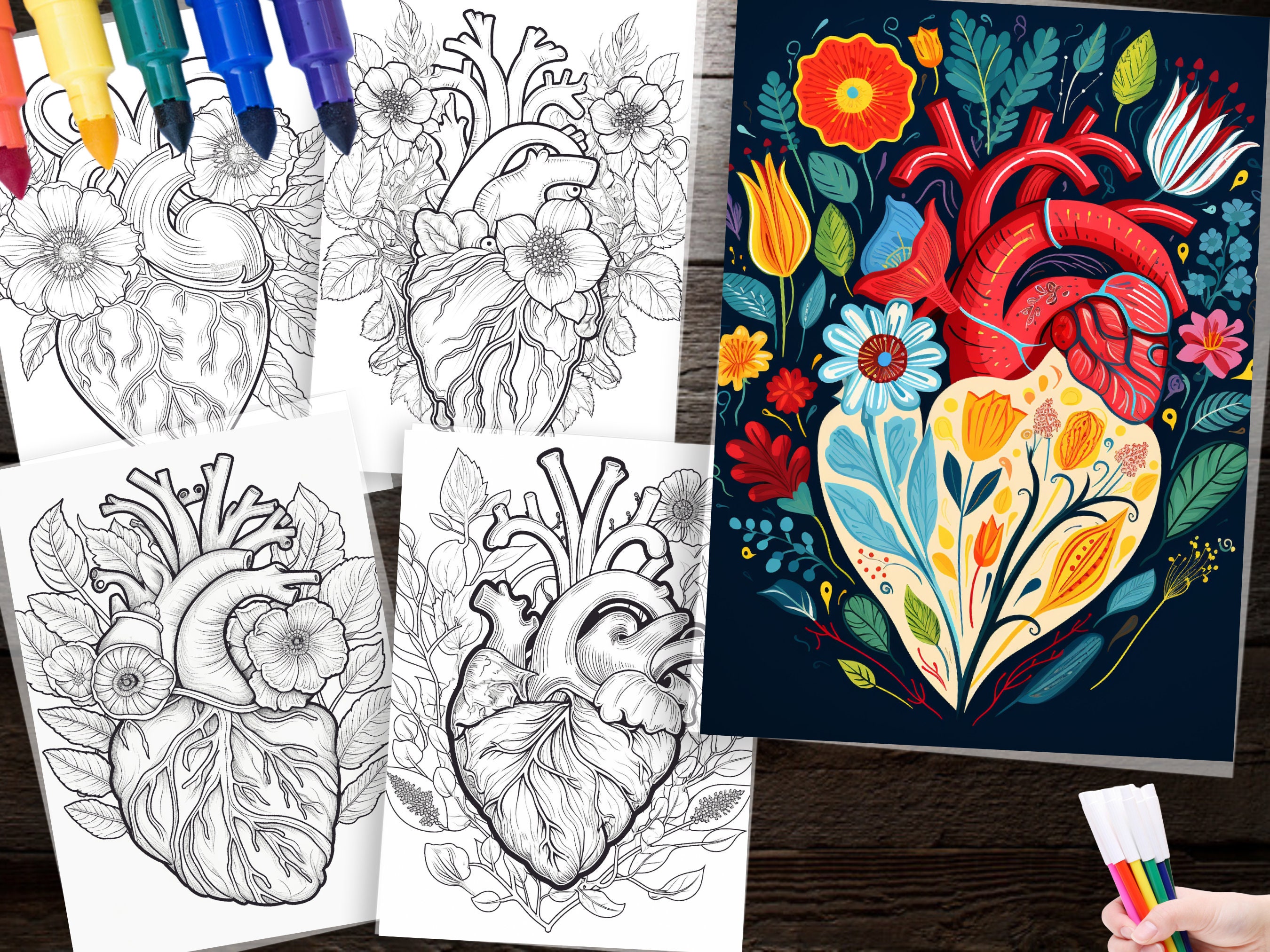 300 Heart Flower Coloring Pages, Express Your Creativity With Intricate ...