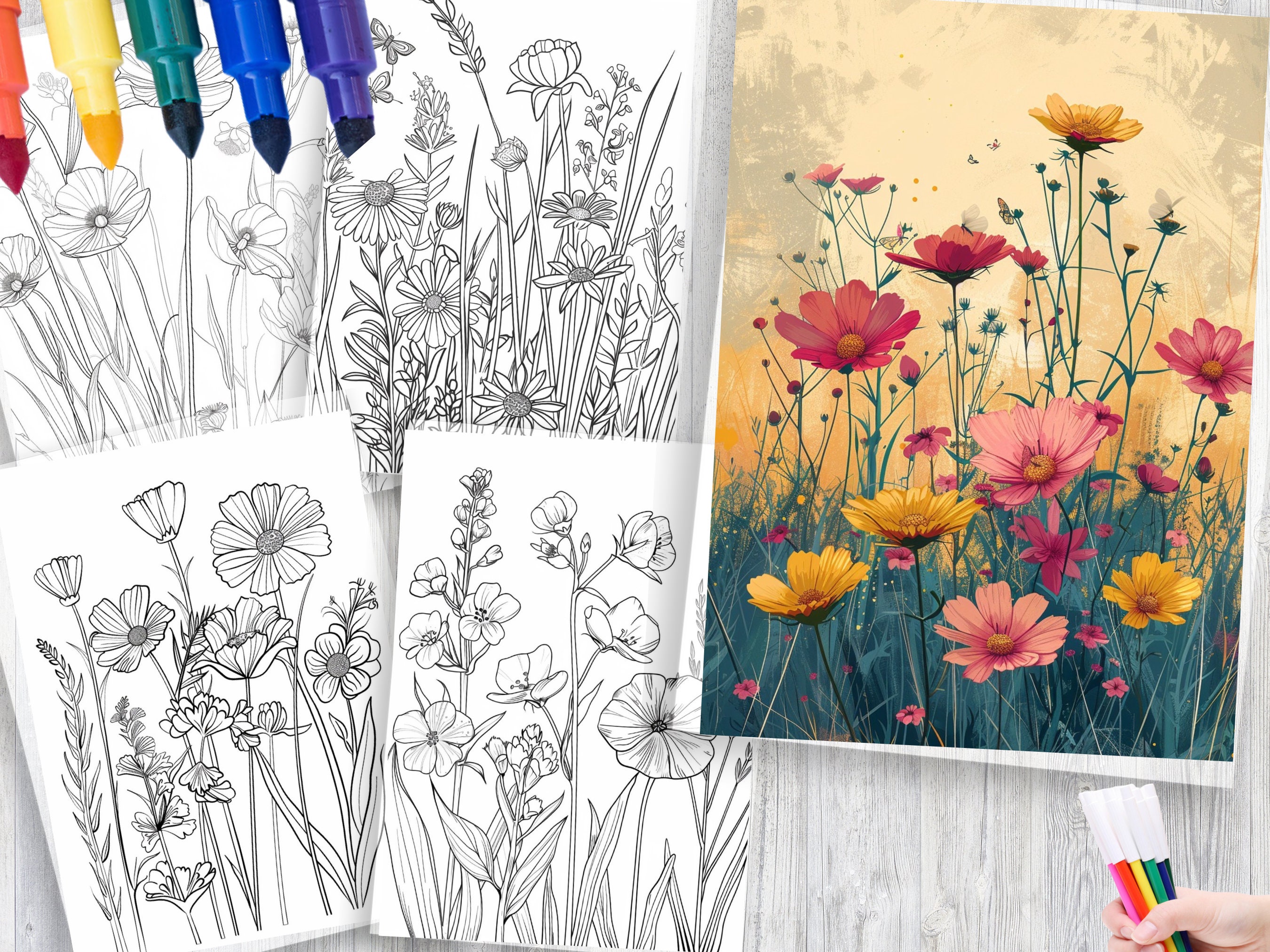 130 Wild Flower Coloring Pages Intricate Designs for Relaxation and ...